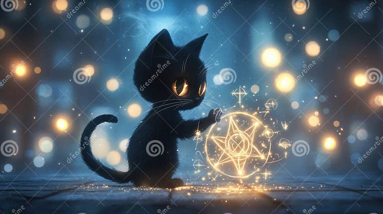 Black Cat Magic stock illustration. Illustration of sparkles - 335538551