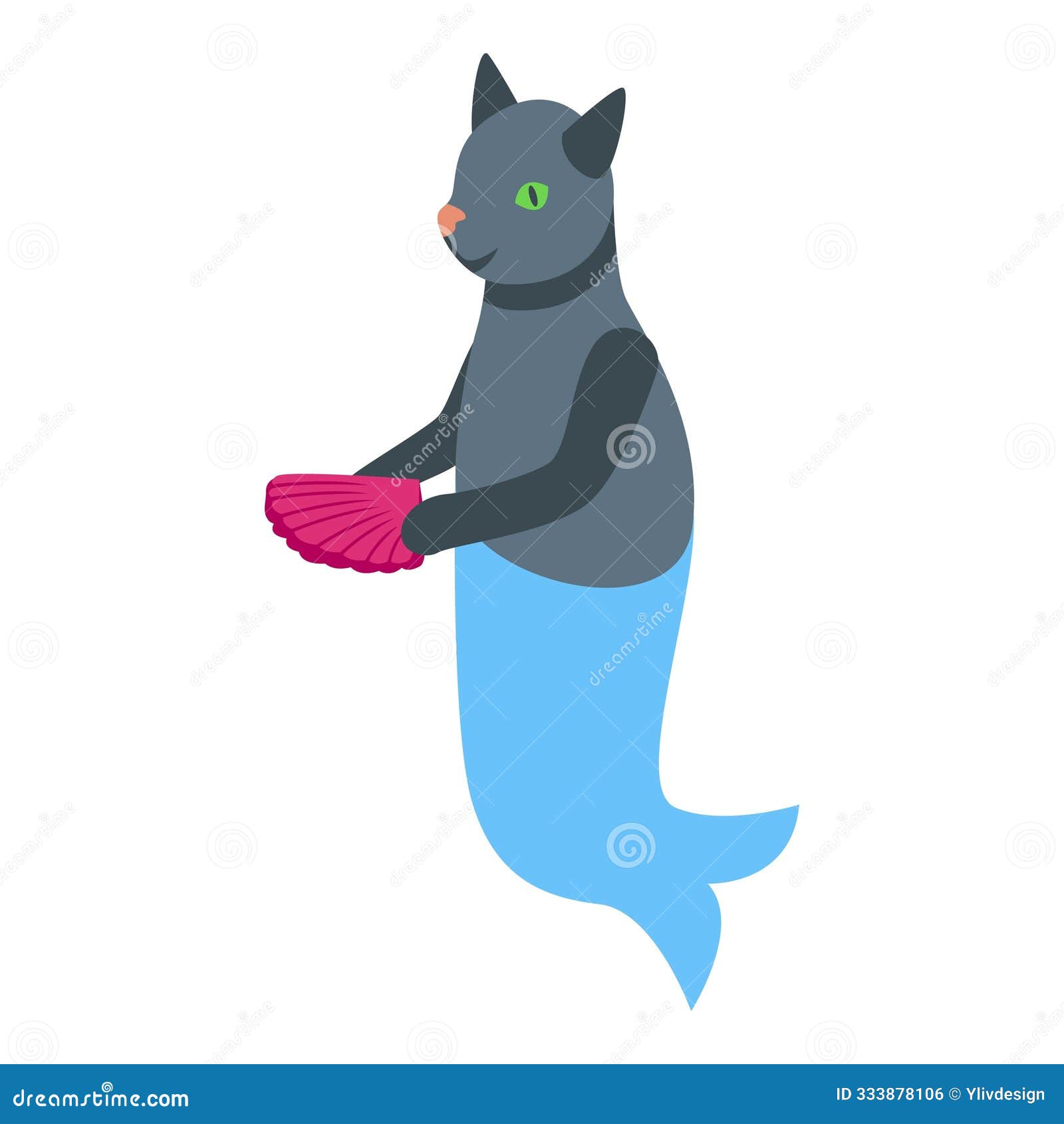 Black Cat Mermaid Holding Scallop Shell Isometric Illustration Stock ...