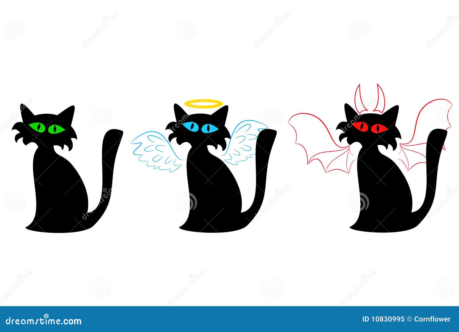 Black Cat Ordinary, an Angel and a Devil Stock Vector - Illustration of ...