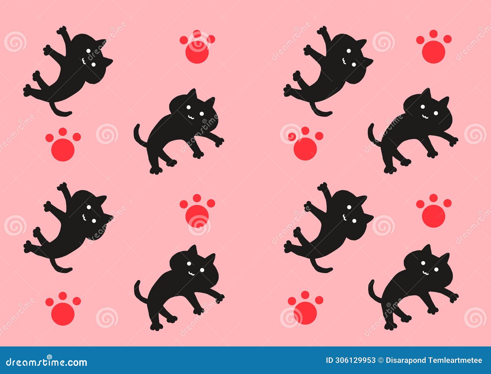 Black Cat Pattern Cartoon Style. Stock Illustration - Illustration of ...