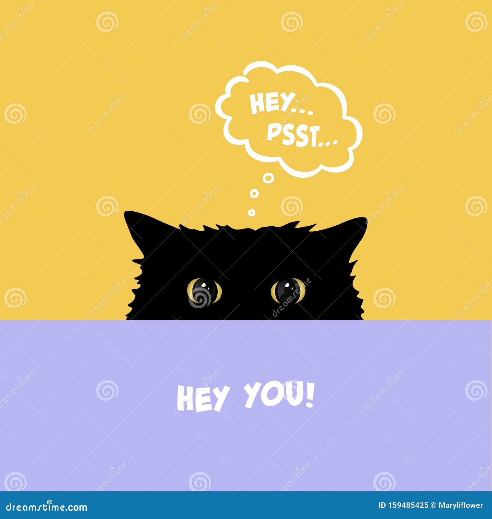 Black Cat Playing Hide and Seek. Cute Cat with Yellow Eyes Peeking Over ...