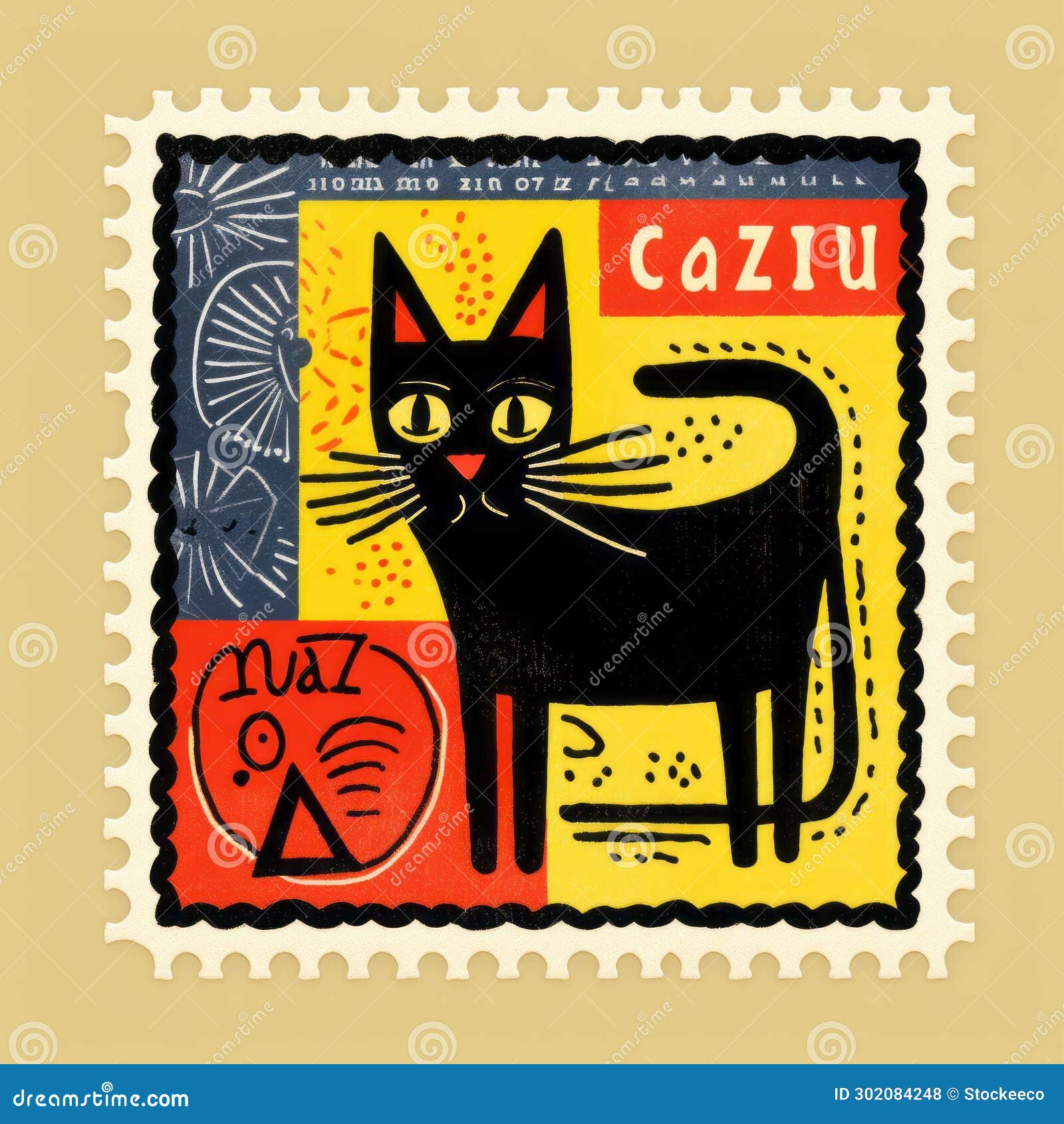 Black Cat on Post Stamp with Cazzu Vector - Inspired by Stuart Davis ...