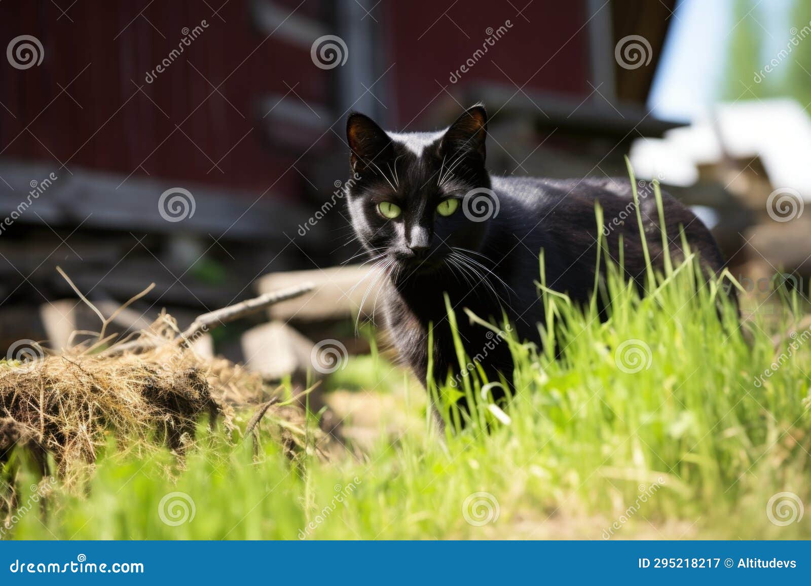 A Black Cat Prowling Around a Barn Stock Image - Image of landscape ...