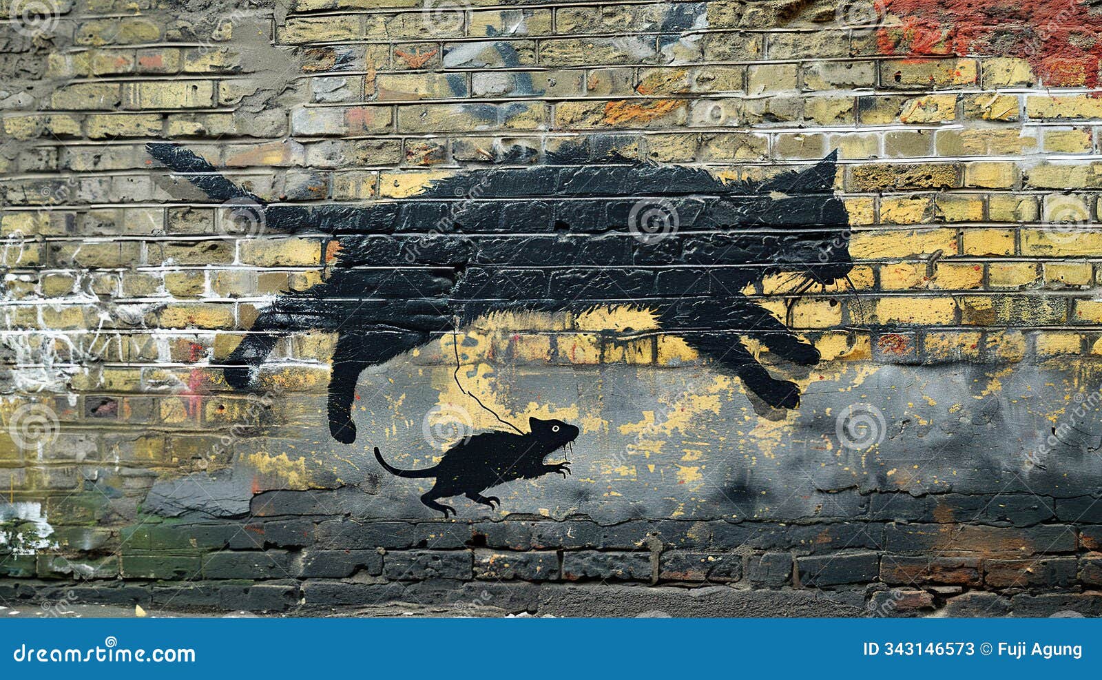 Black Cat and Rat Stencil Graffiti Art on a Brick Wall Stock ...