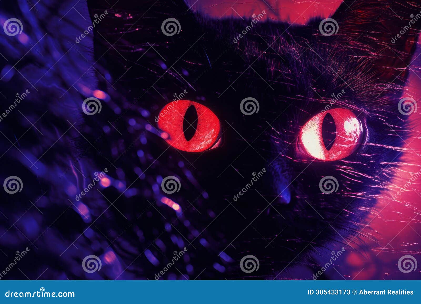 A Black Cat with Red Eyes in the Dark Stock Illustration - Illustration ...