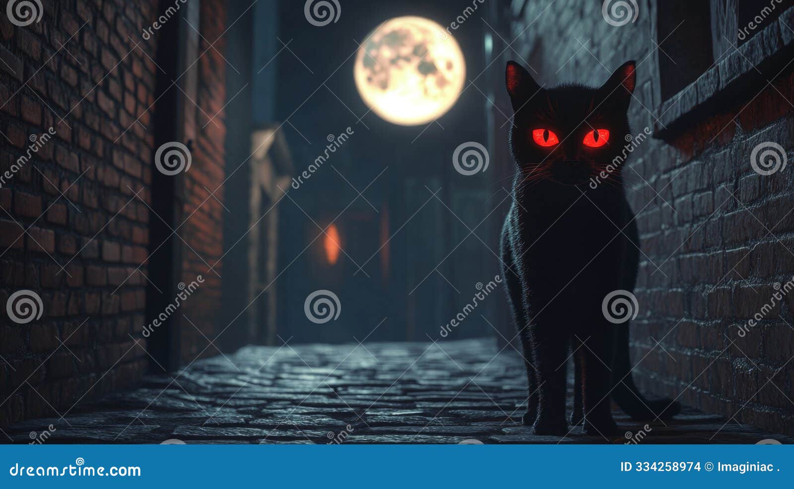 Black Cat with Red Eyes in a Dark Alleyway Stock Illustration ...
