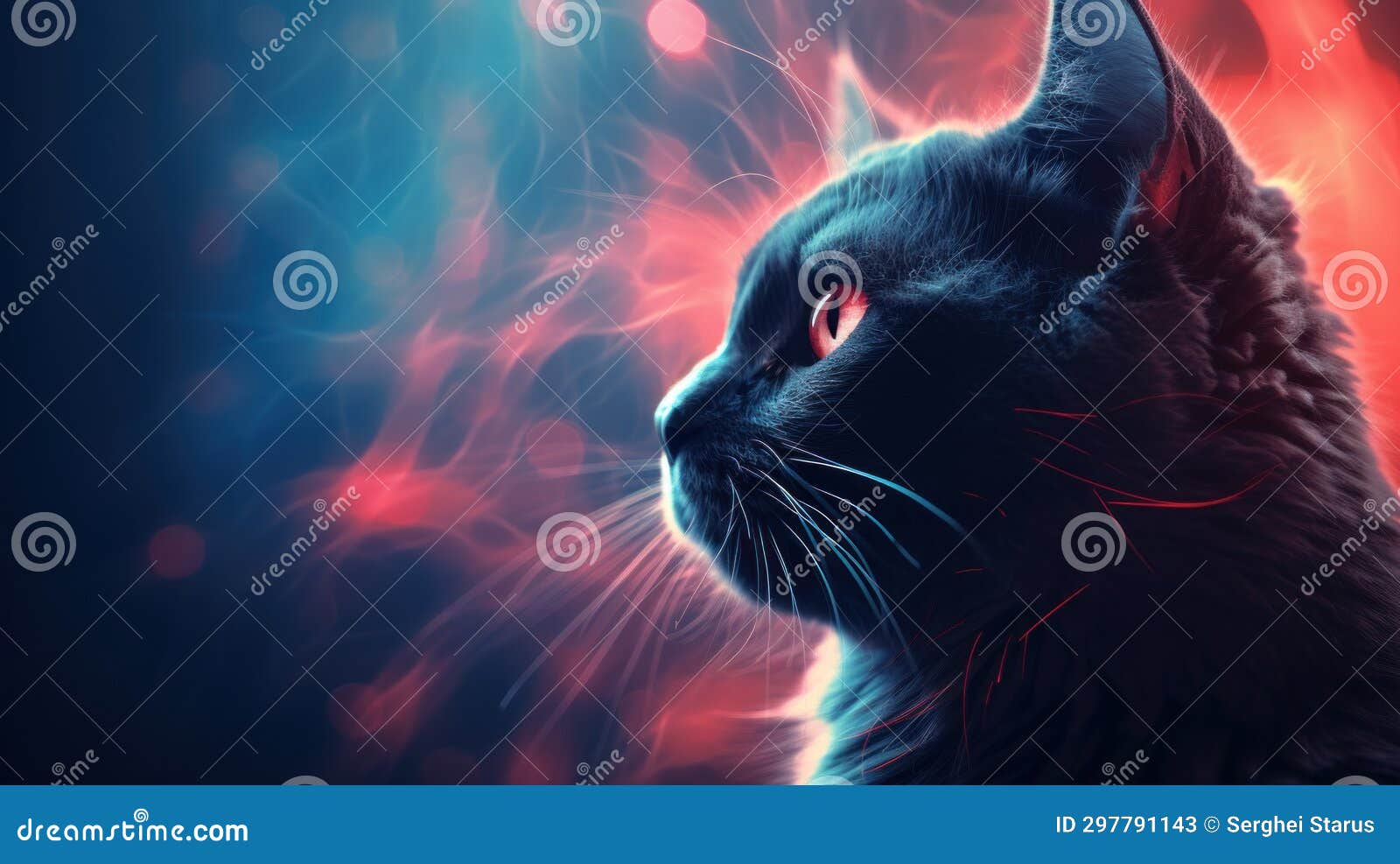 Black Cat with Red Eyes and Glowing Light, AI Stock Illustration ...