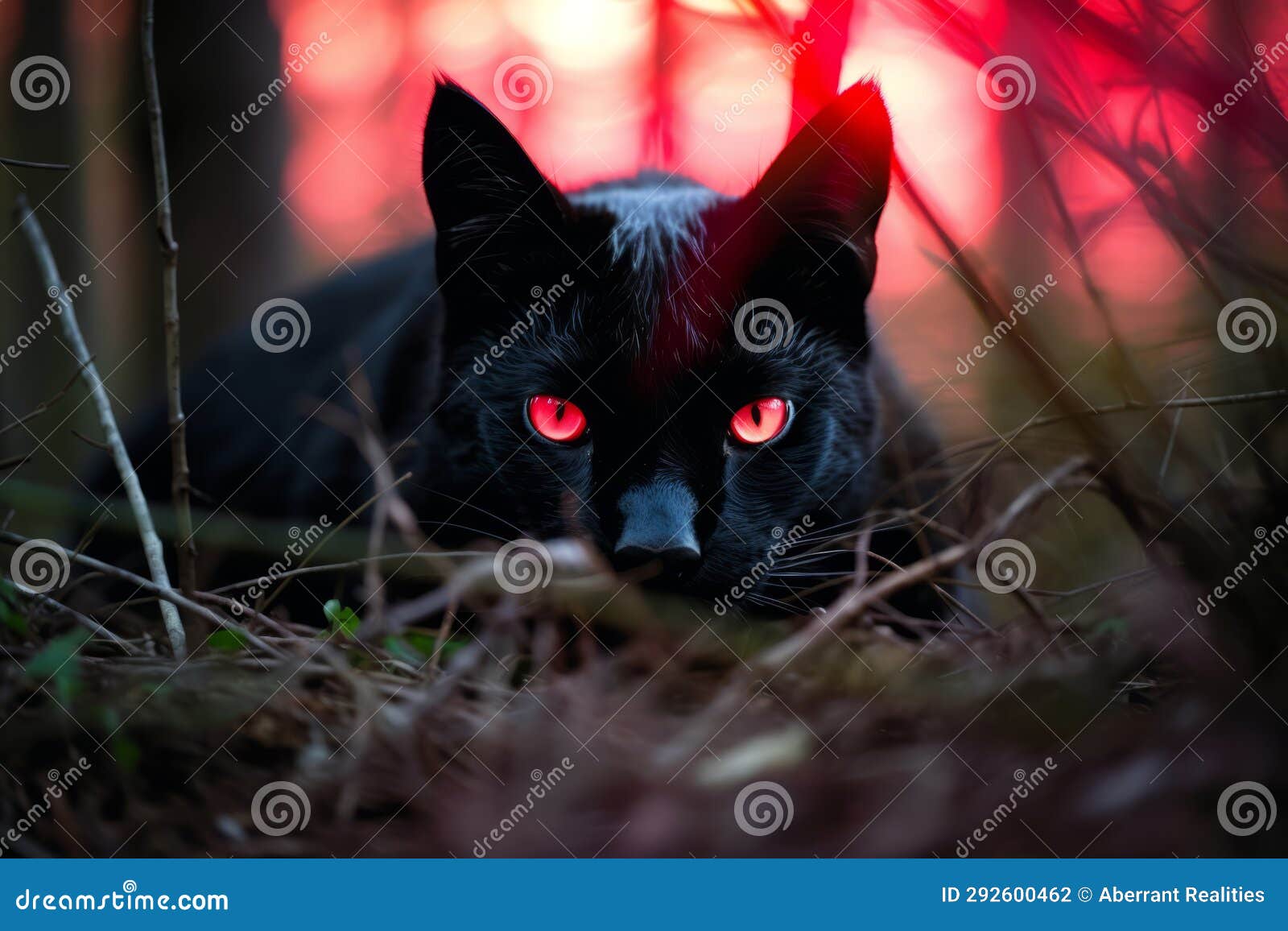 A Black Cat with Red Eyes in the Woods Stock Illustration ...