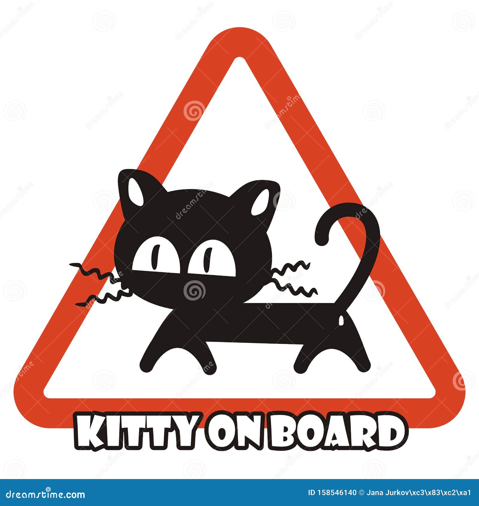 Black Cat at Red Triangle Frame, Eps. Stock Vector - Illustration of ...