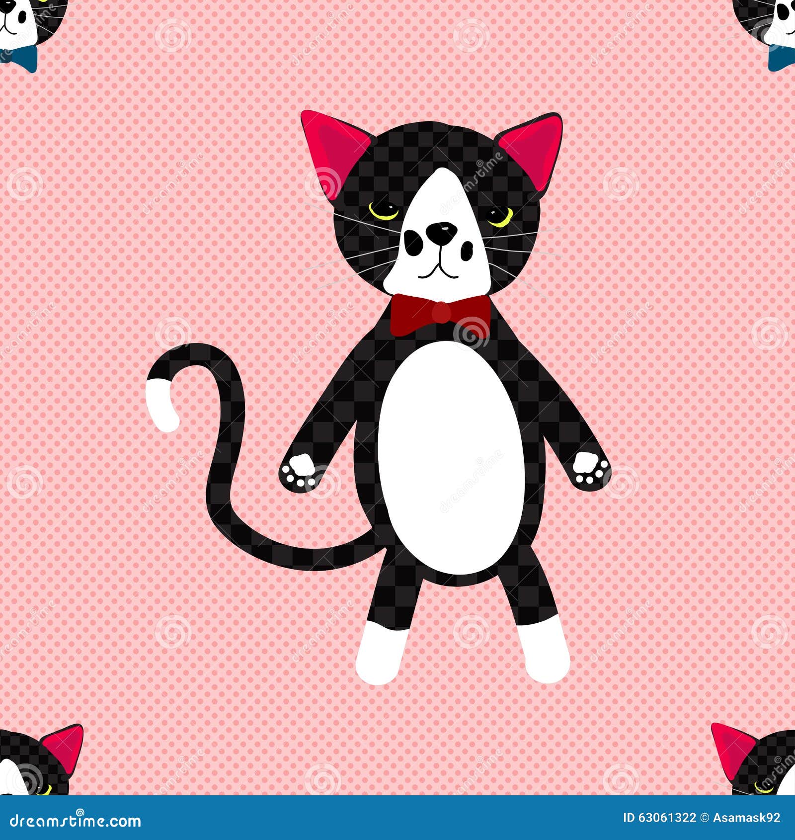 Black Cat with Ribbon on Pink Background Stock Vector - Illustration of ...