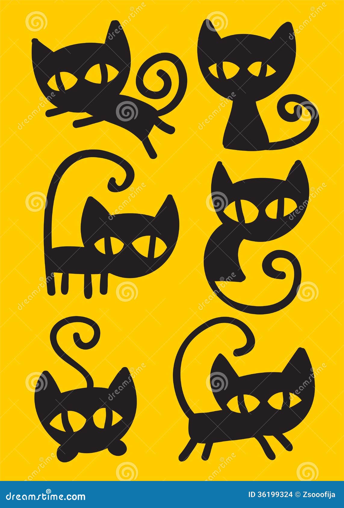 Black cat set stock vector. Illustration of kitty, silhouette - 36199324