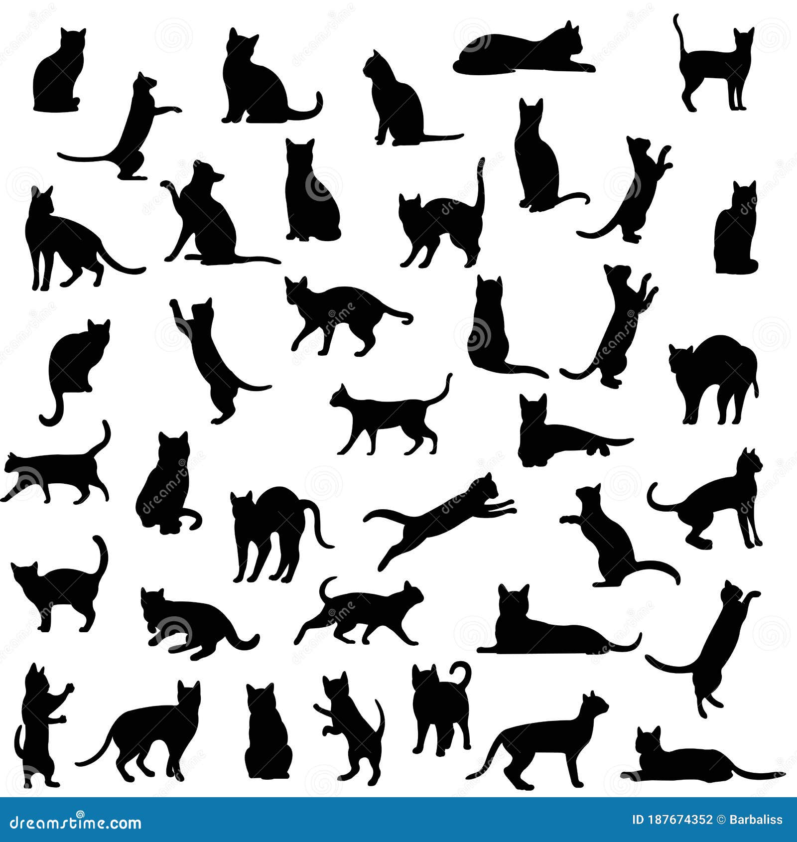 Black Cat Set Isolated White Background Stock Vector - Illustration of ...