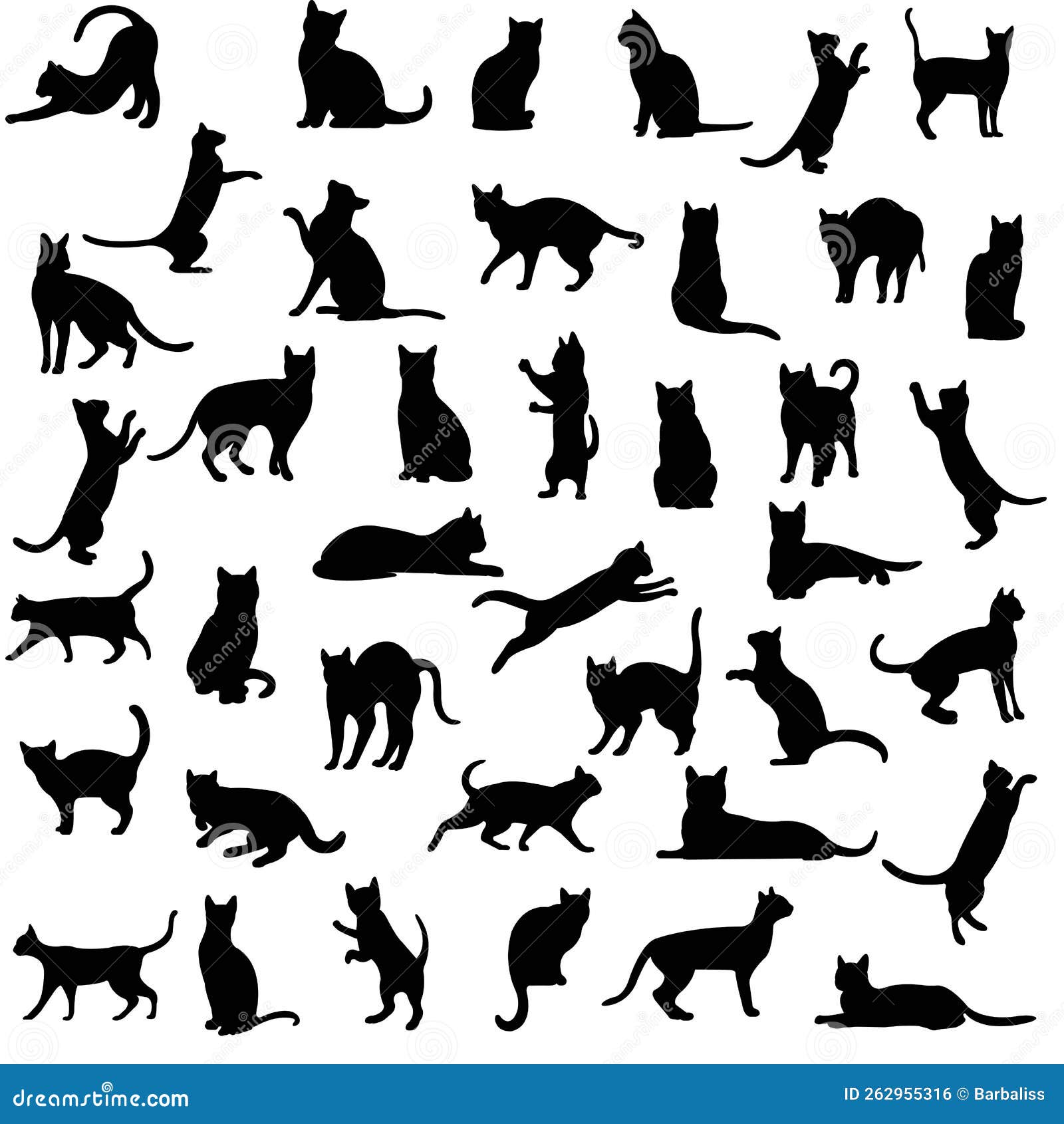 Black Cat Set Isolated White Background Stock Illustration ...