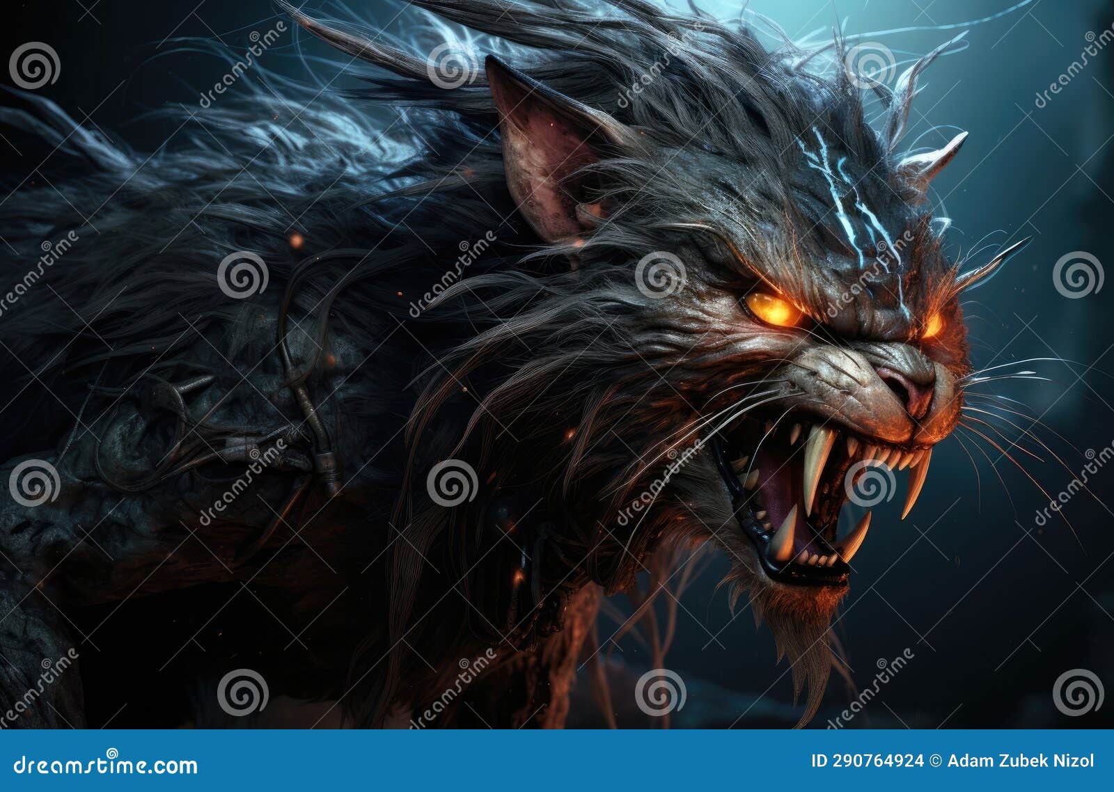 A Black Cat with Sharp Teeth Stock Illustration - Illustration of ...