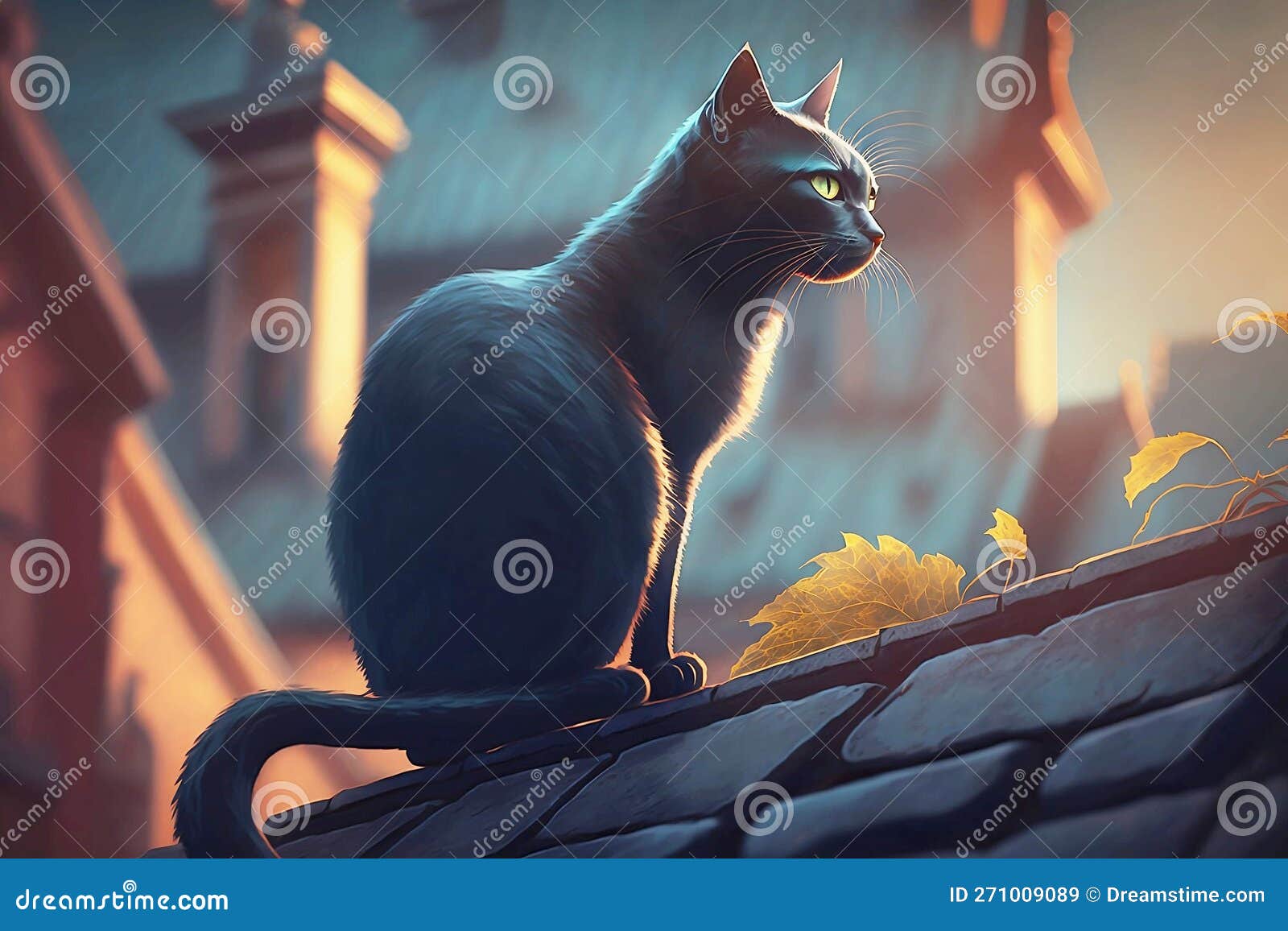 Black Cat Sitting Alone on Top of Roof Stock Illustration ...