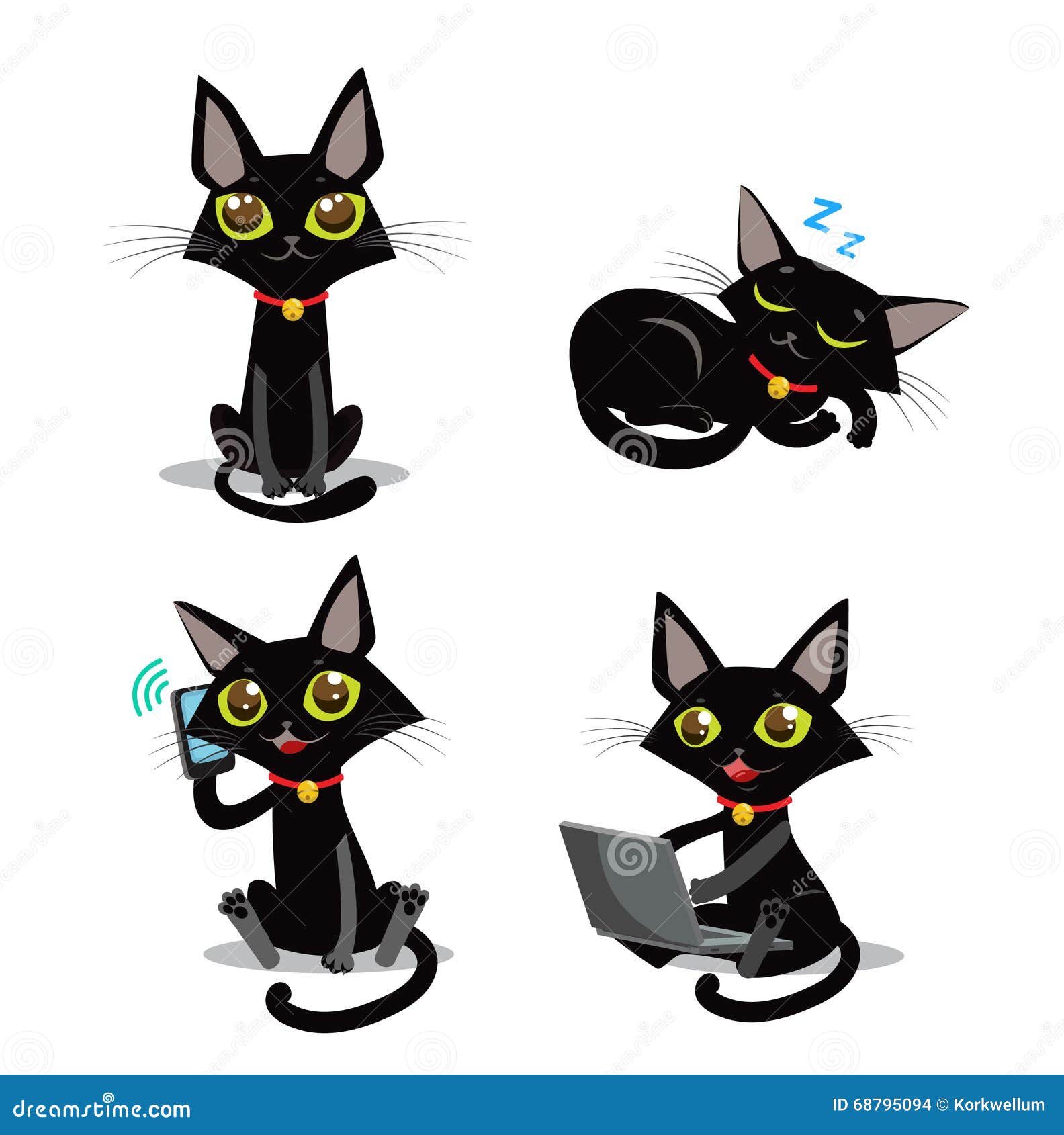 Black Cat. Sitting Cat. Sleeping Cat. Cat and Phone. Cat and Smartphone ...