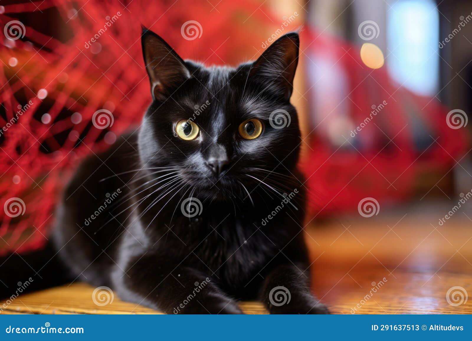 Black Cat with a Spider Web Ornament in the Background Stock Image ...