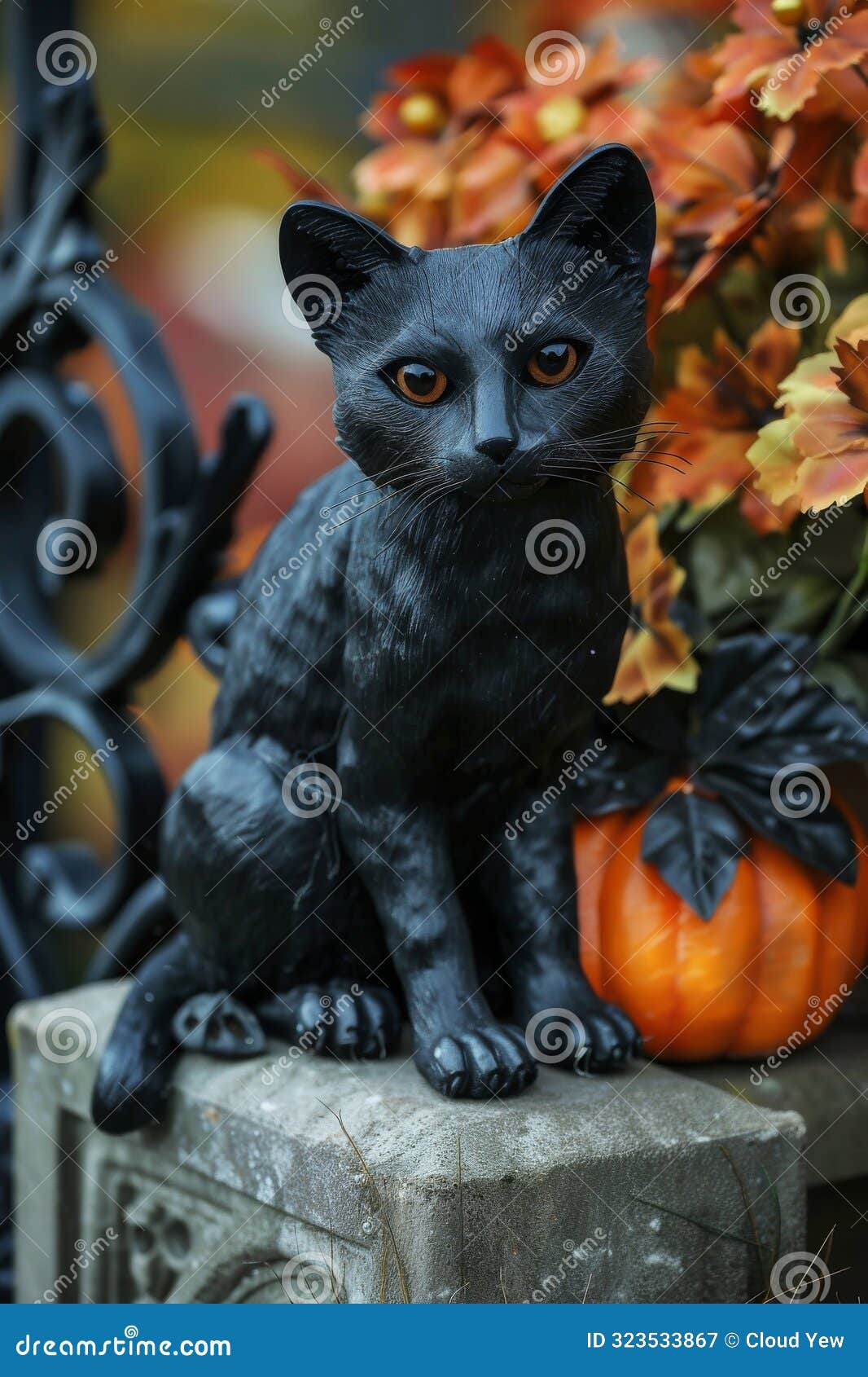 Black Cat Statues As Halloween Decorations Stock Illustration ...