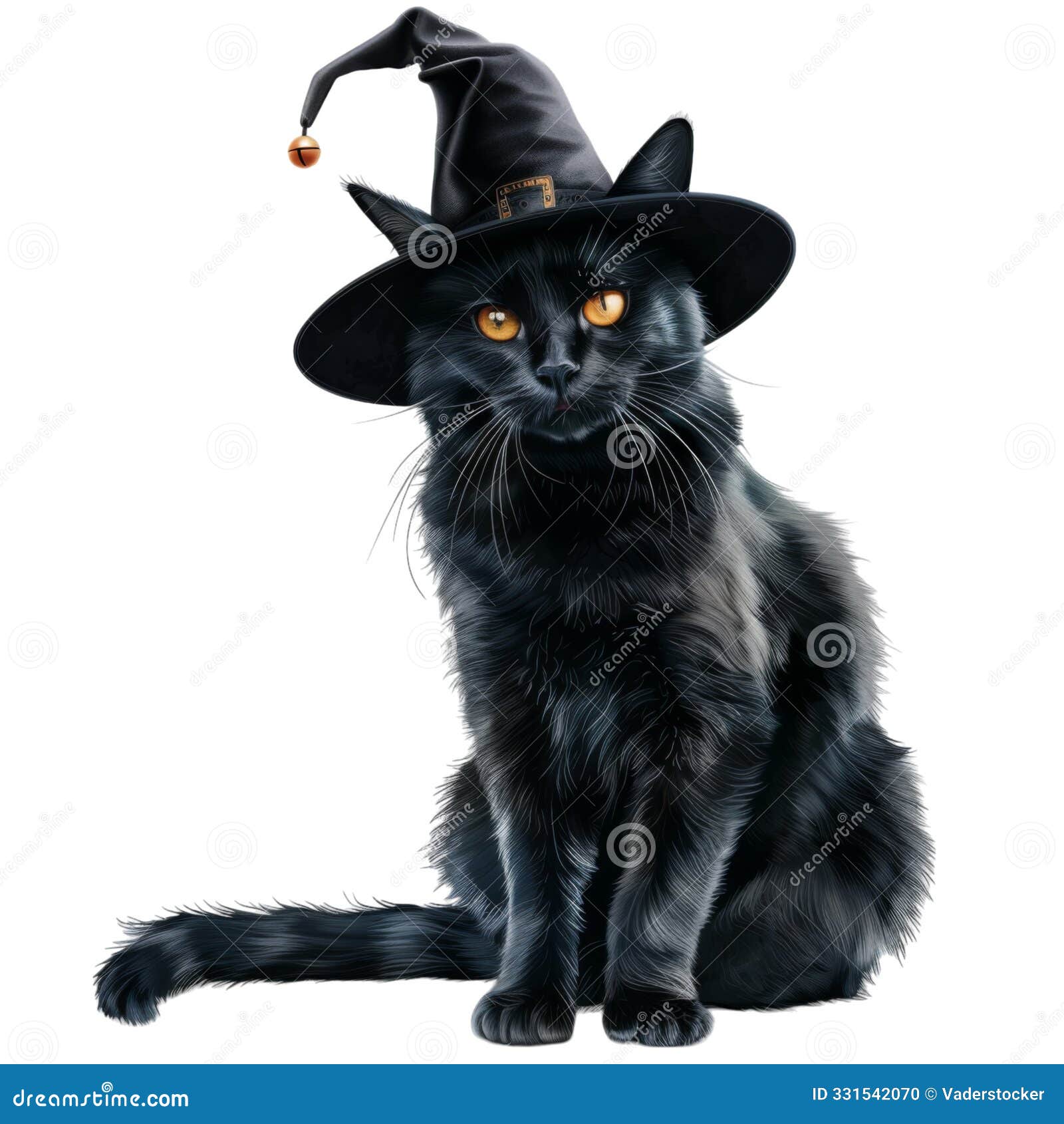 Black Cat Wearing a Witch S Hat with a Bell Stock Illustration ...