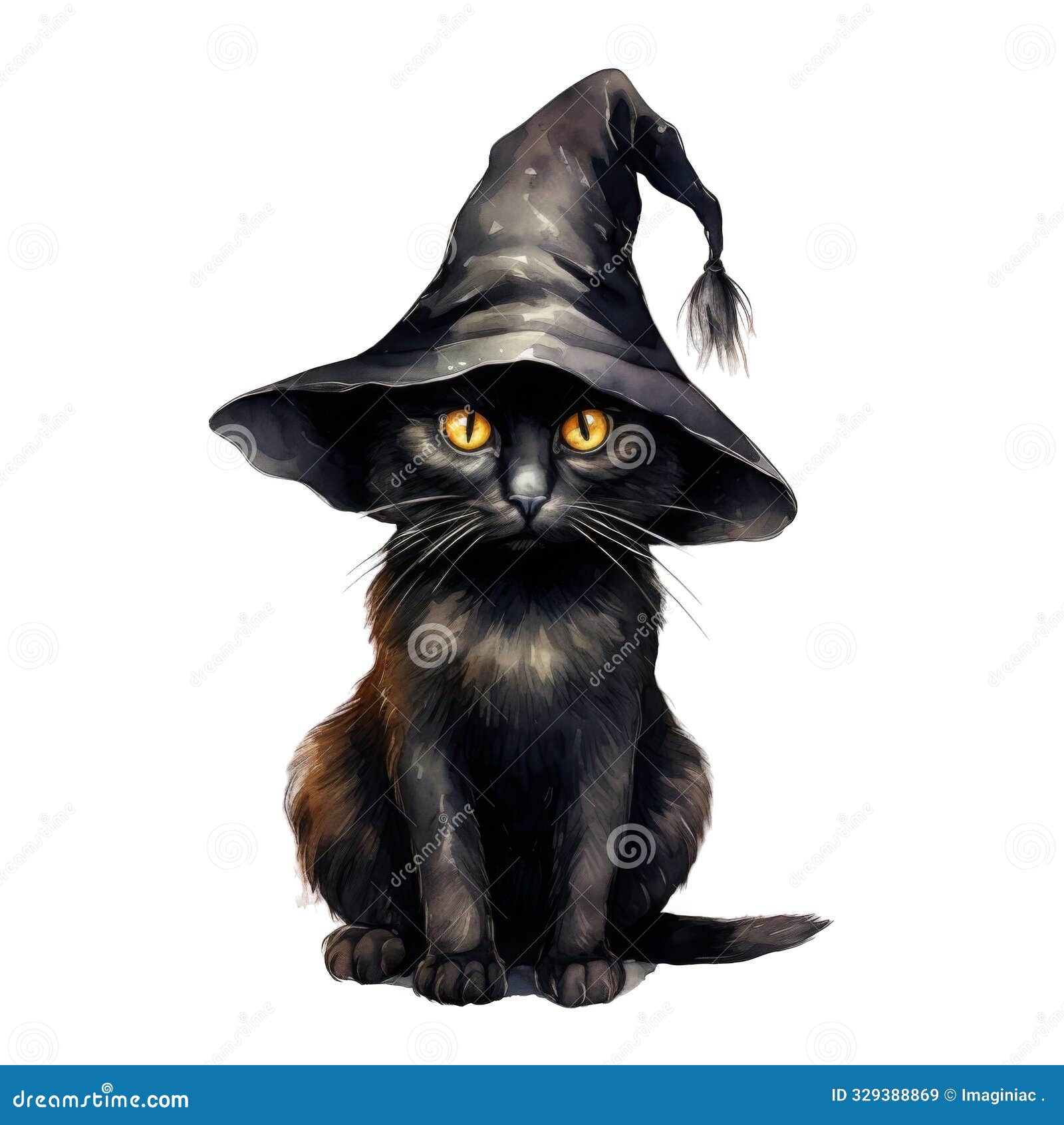 Black Cat Wearing a Witch S Hat Stock Image - Illustration of whimsical ...