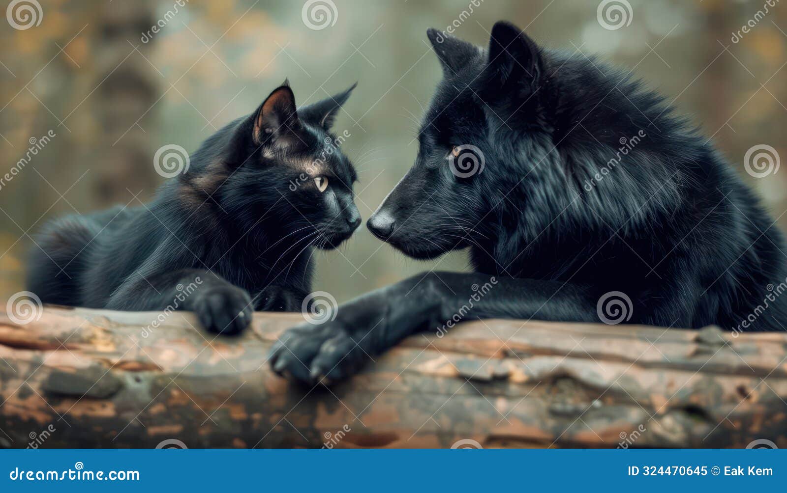 Black Cat And Wolf Face Off In A Dramatic Forest Standoff, An ...