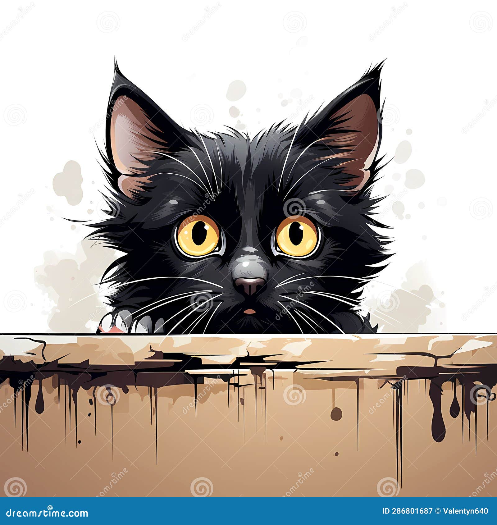 Black Cat with Yellow Eyes Peeking Out from Behind Wall. Generative AI ...