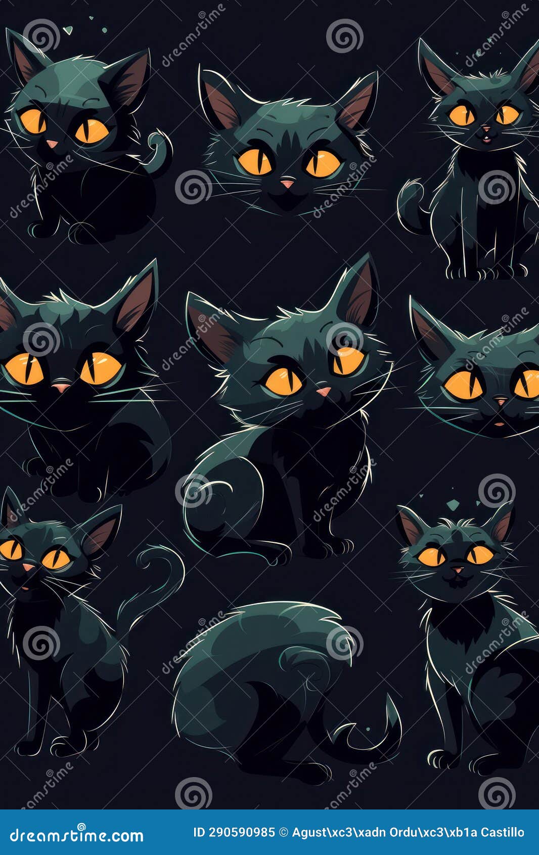 Black Cats Cartoon Set. Halloween Illustration. Stock Illustration ...