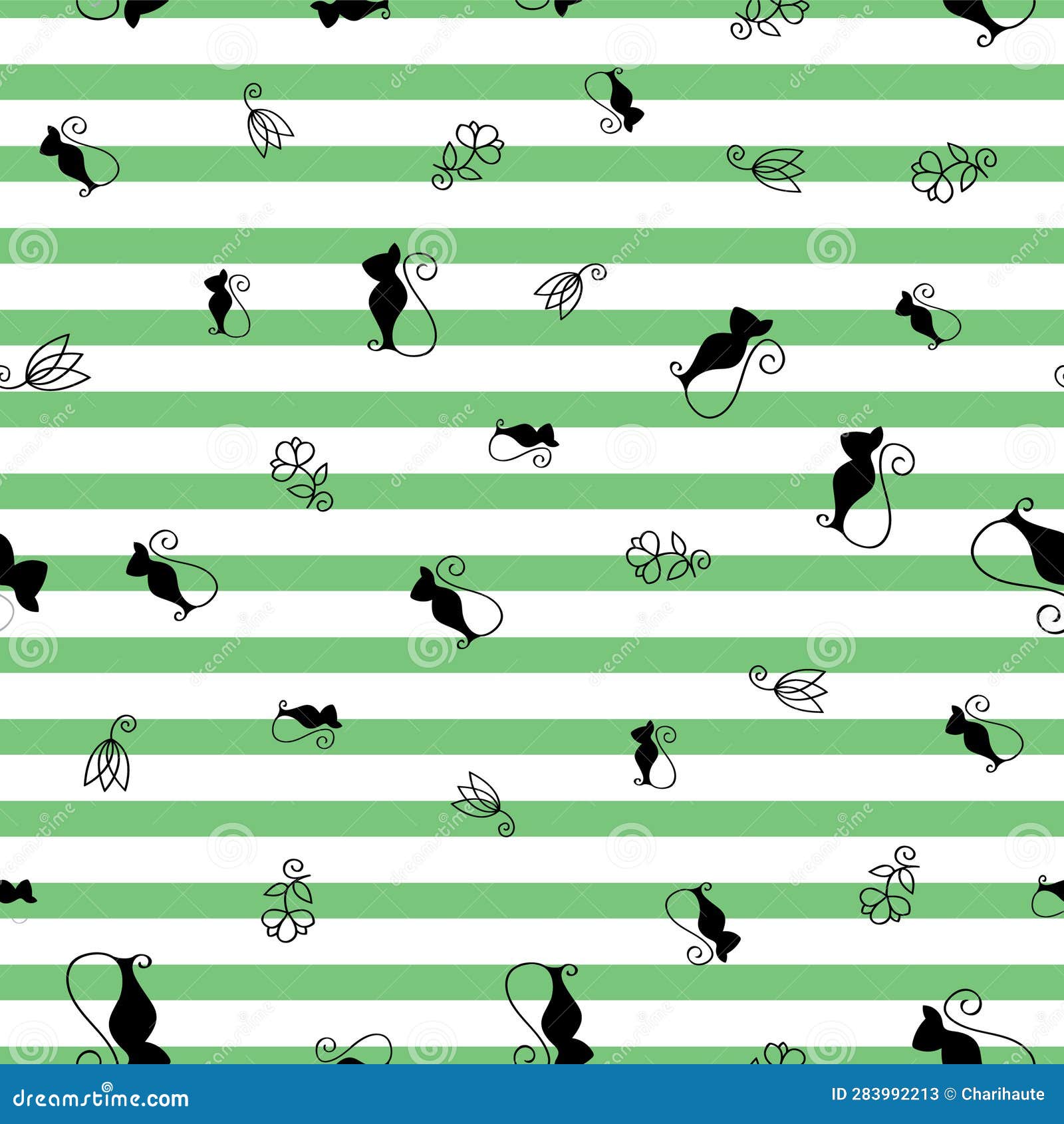 Black Cats and Green Stripes Seamless Repeat Stock Vector ...