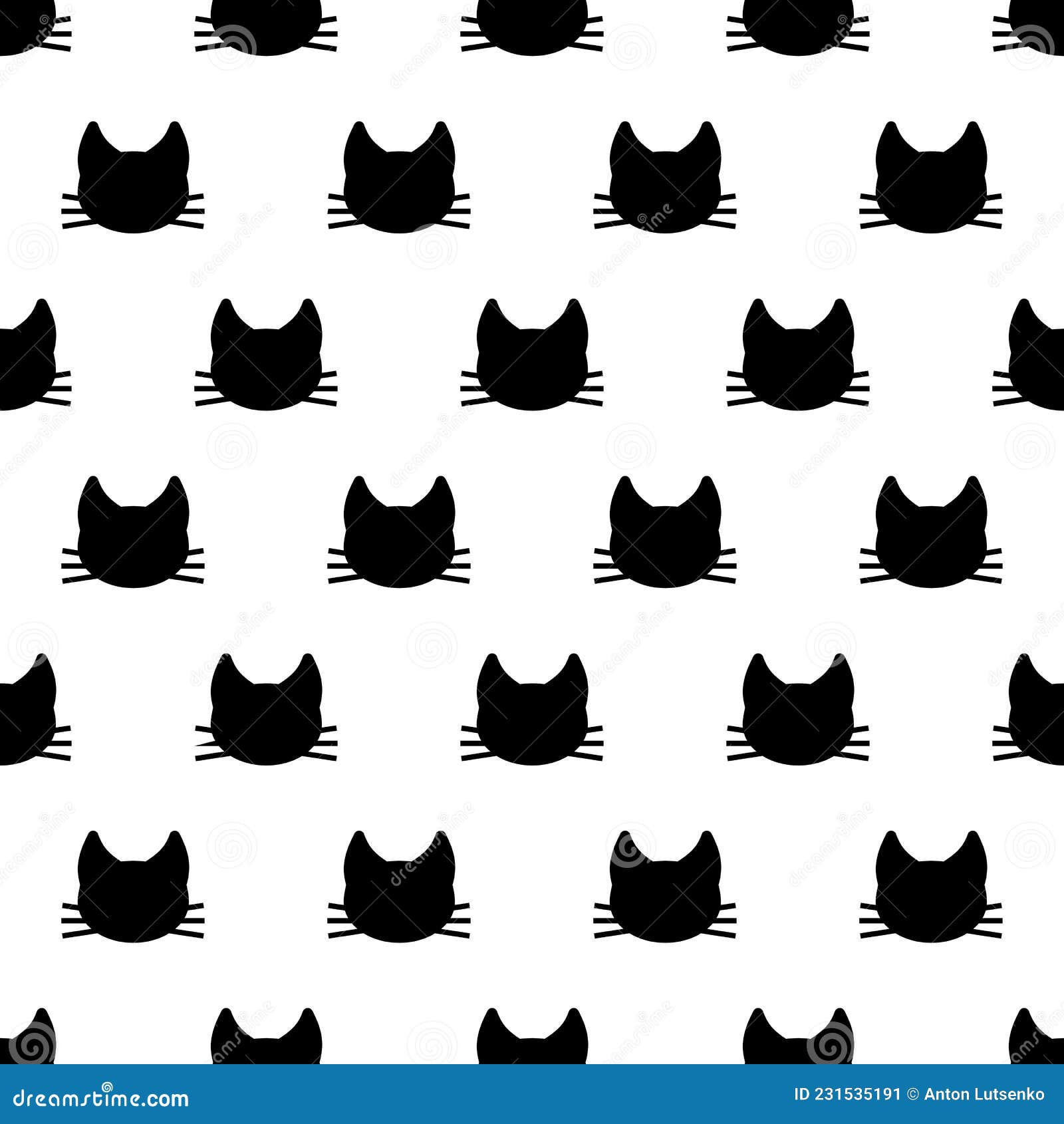 Black Cats Heads Seamless Pattern on White Background Stock ...