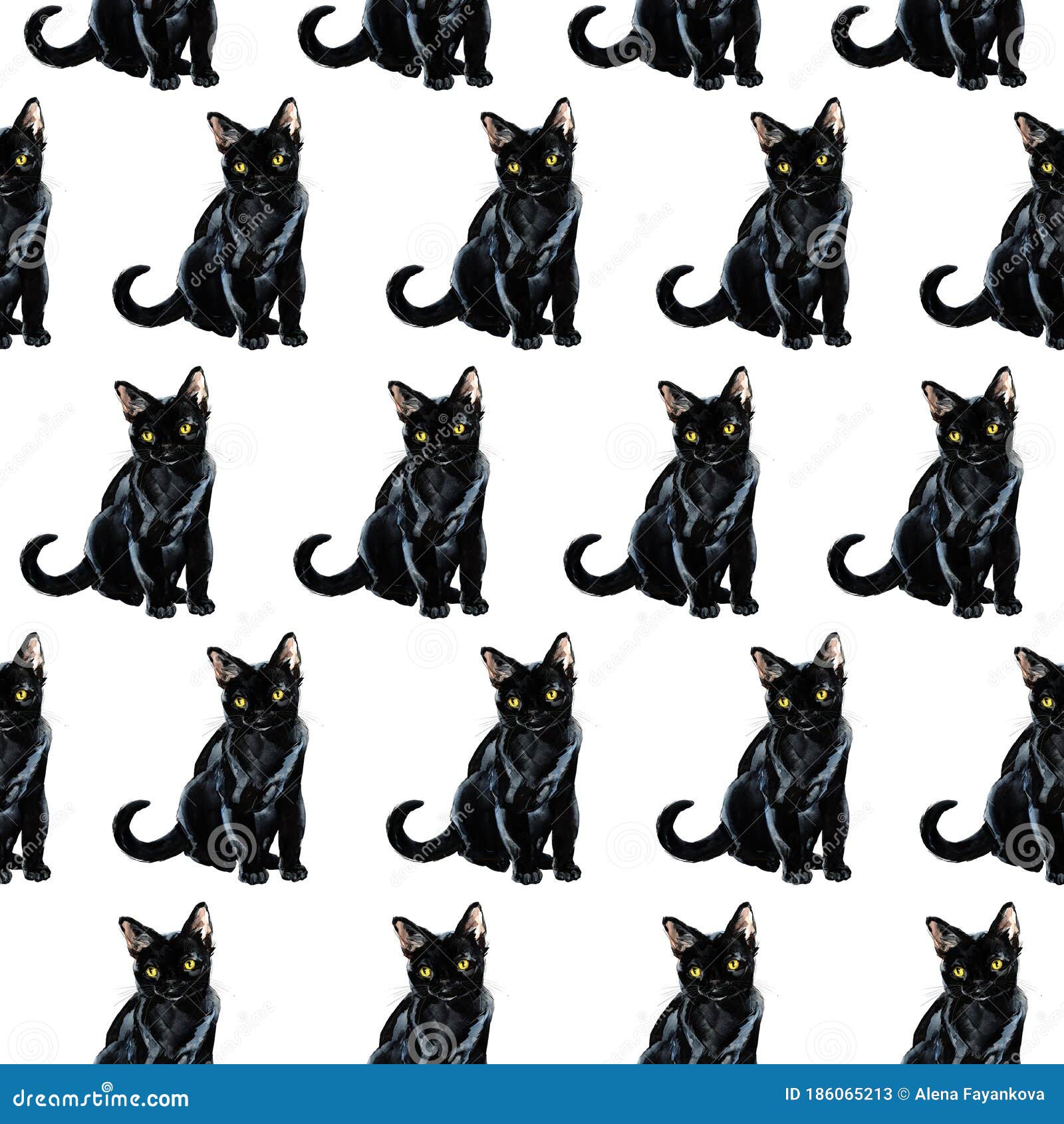 Black Cats Seamless Pattern. Watercolor Kitty Illustration Stock ...