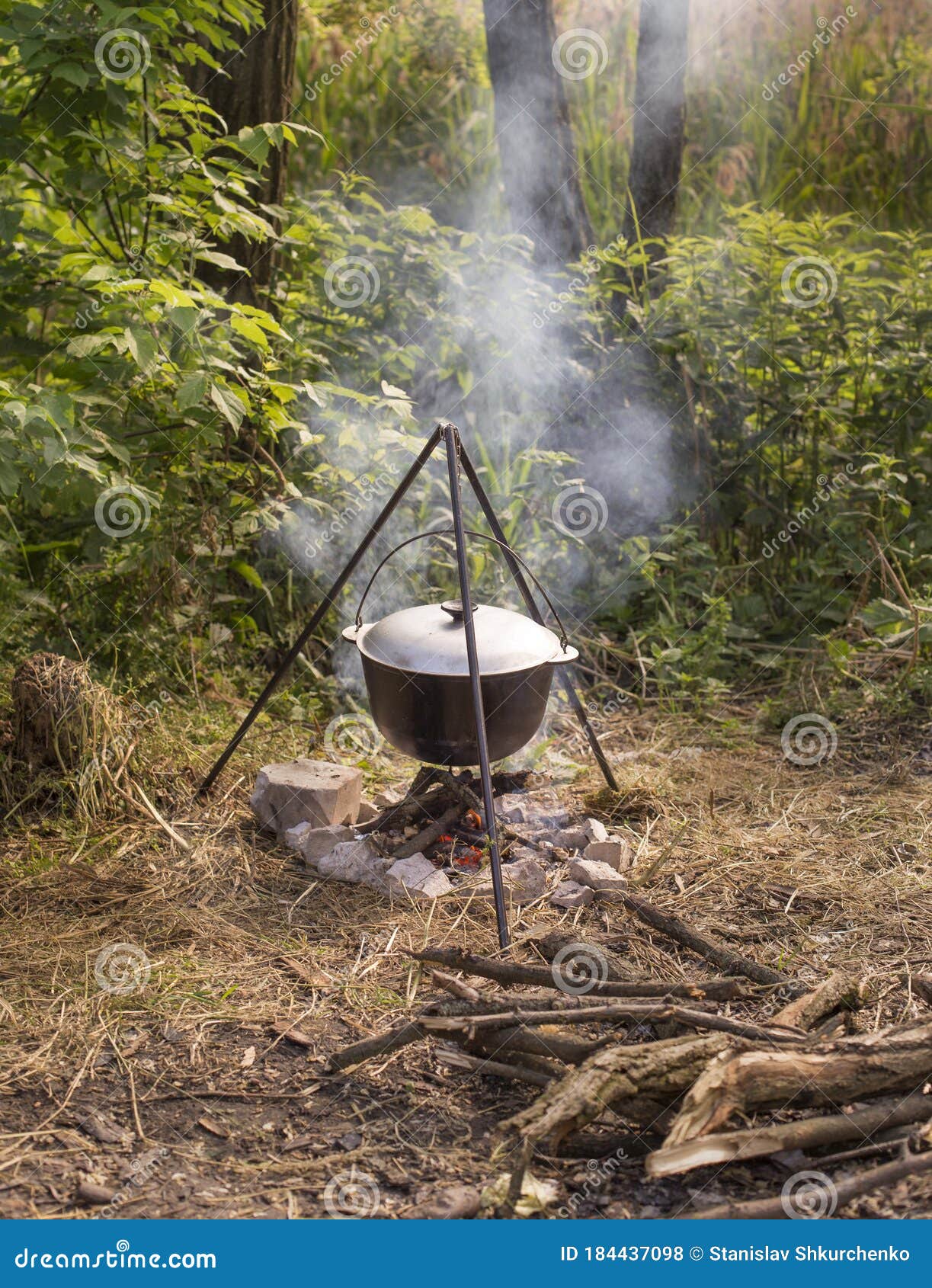 Black Cauldron Stands on the Stake Stock Photo - Image of nature ...