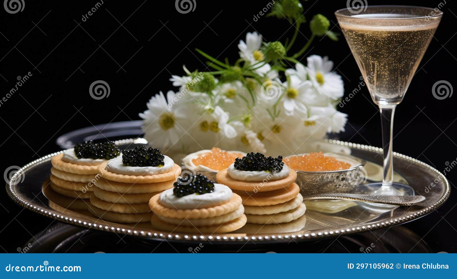 Black Caviar Appetizers Mini Pancakes. Generative AI Stock Illustration ...