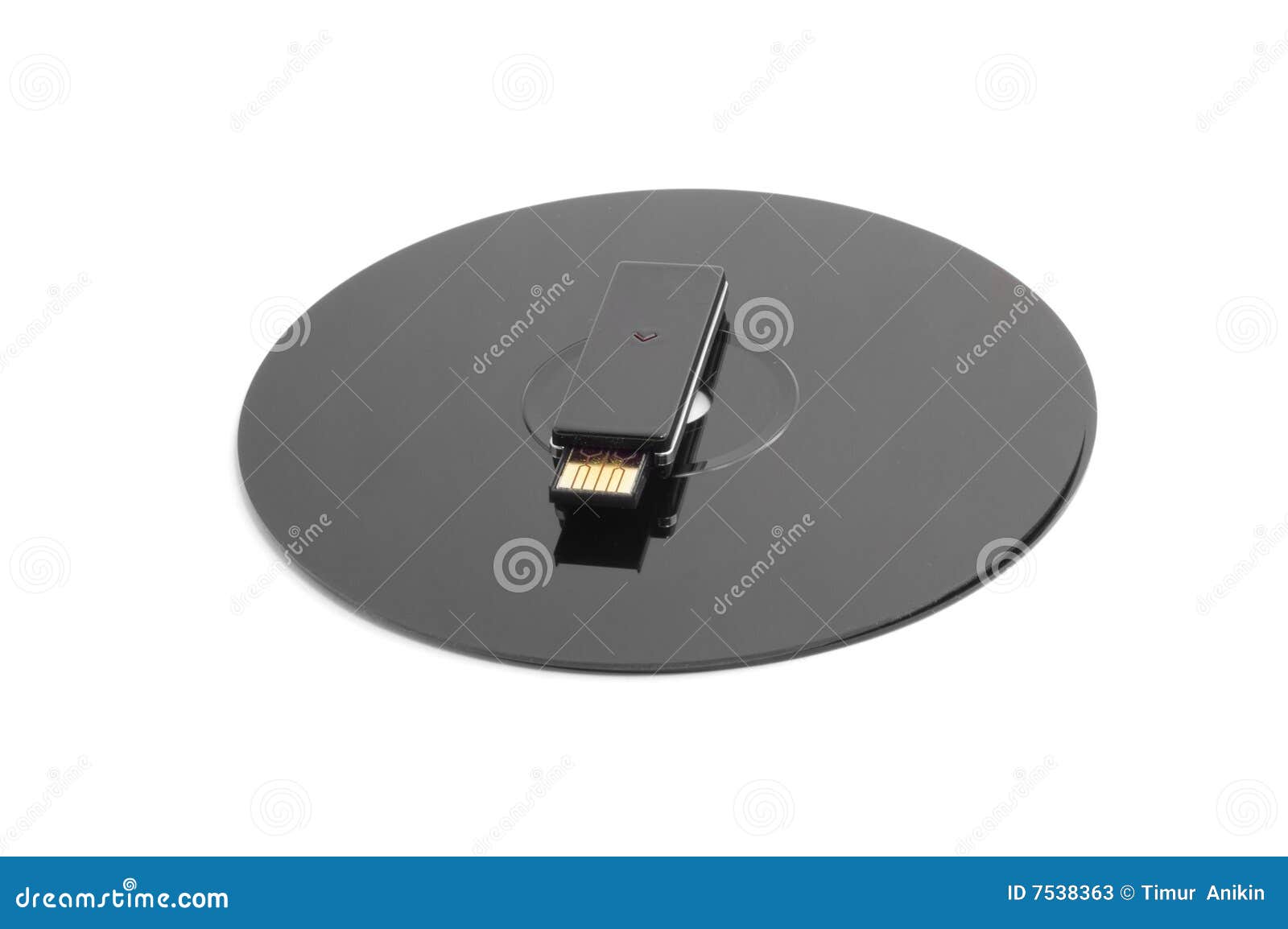 Black CD Compact Disc and Black USB Drive Stock Image - Image of close ...