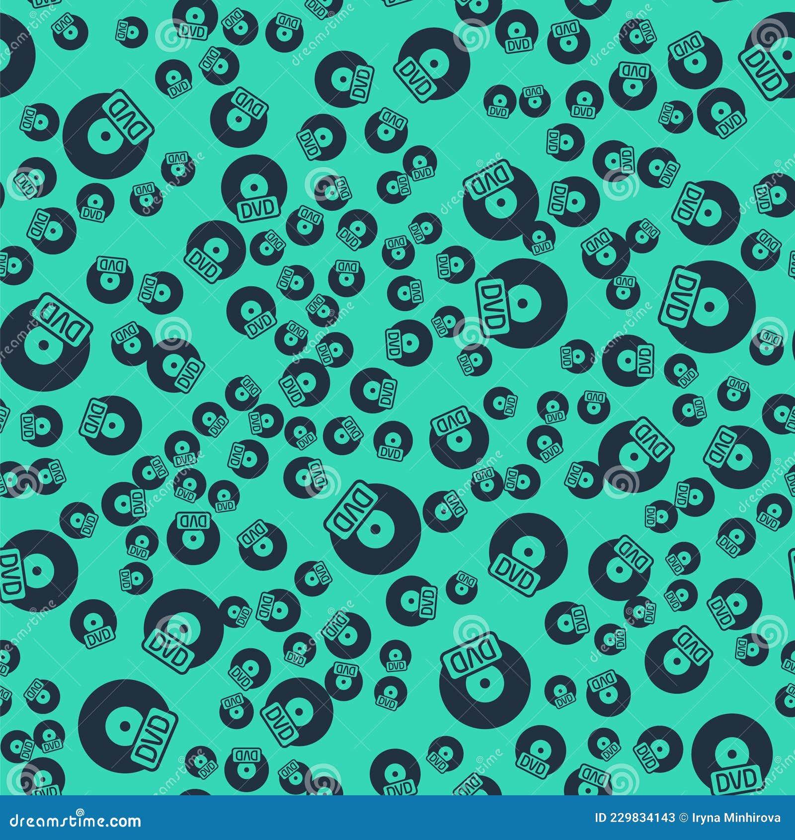 Black CD or DVD Disk Icon Isolated Seamless Pattern on Green Background ...