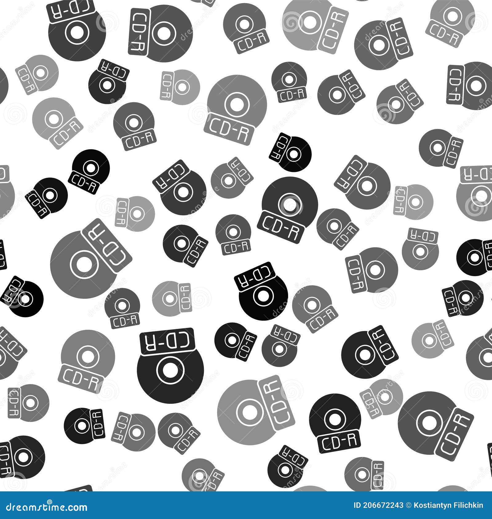 Black CD or DVD Disk Icon Isolated Seamless Pattern on White Background ...