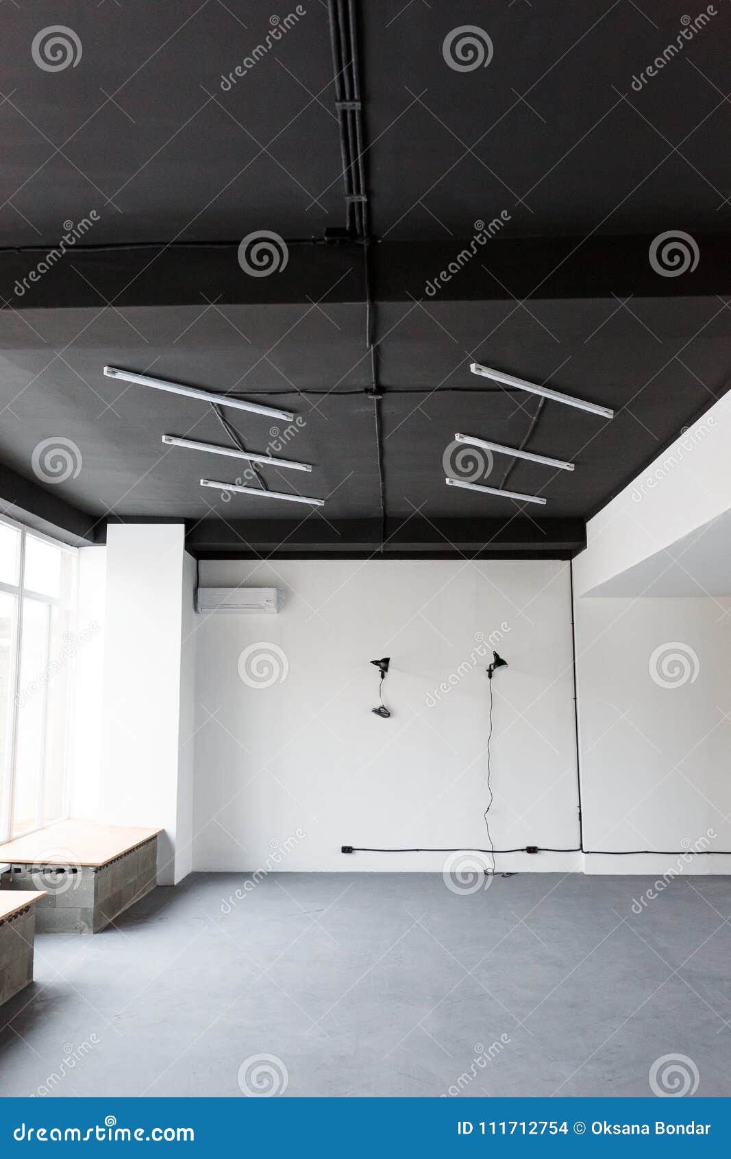 Black Ceiling with LED Lights in the Office. Loft Interior Design Stock ...