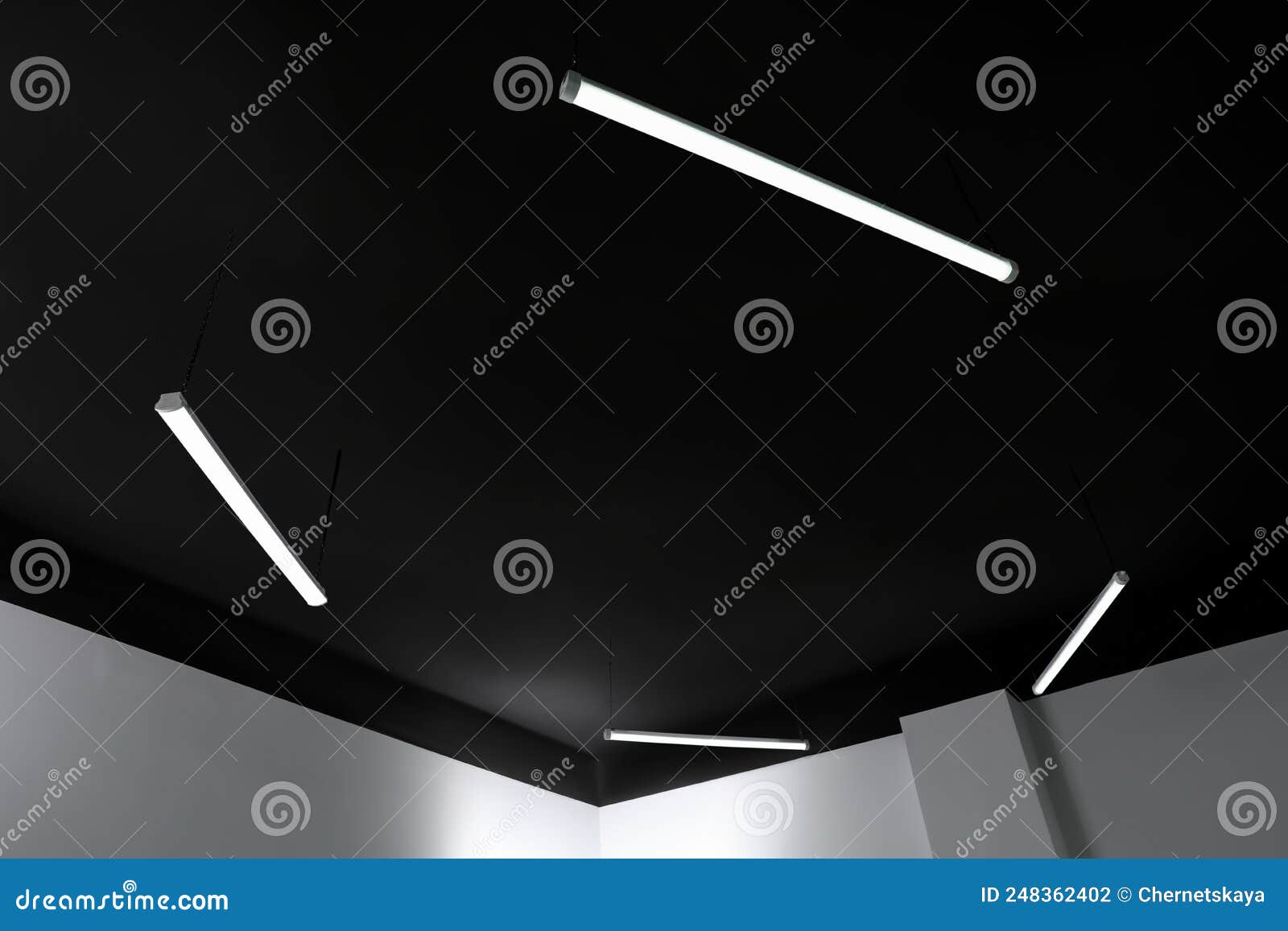 Black Ceiling with Lighting in Office Room Stock Photo - Image of ...