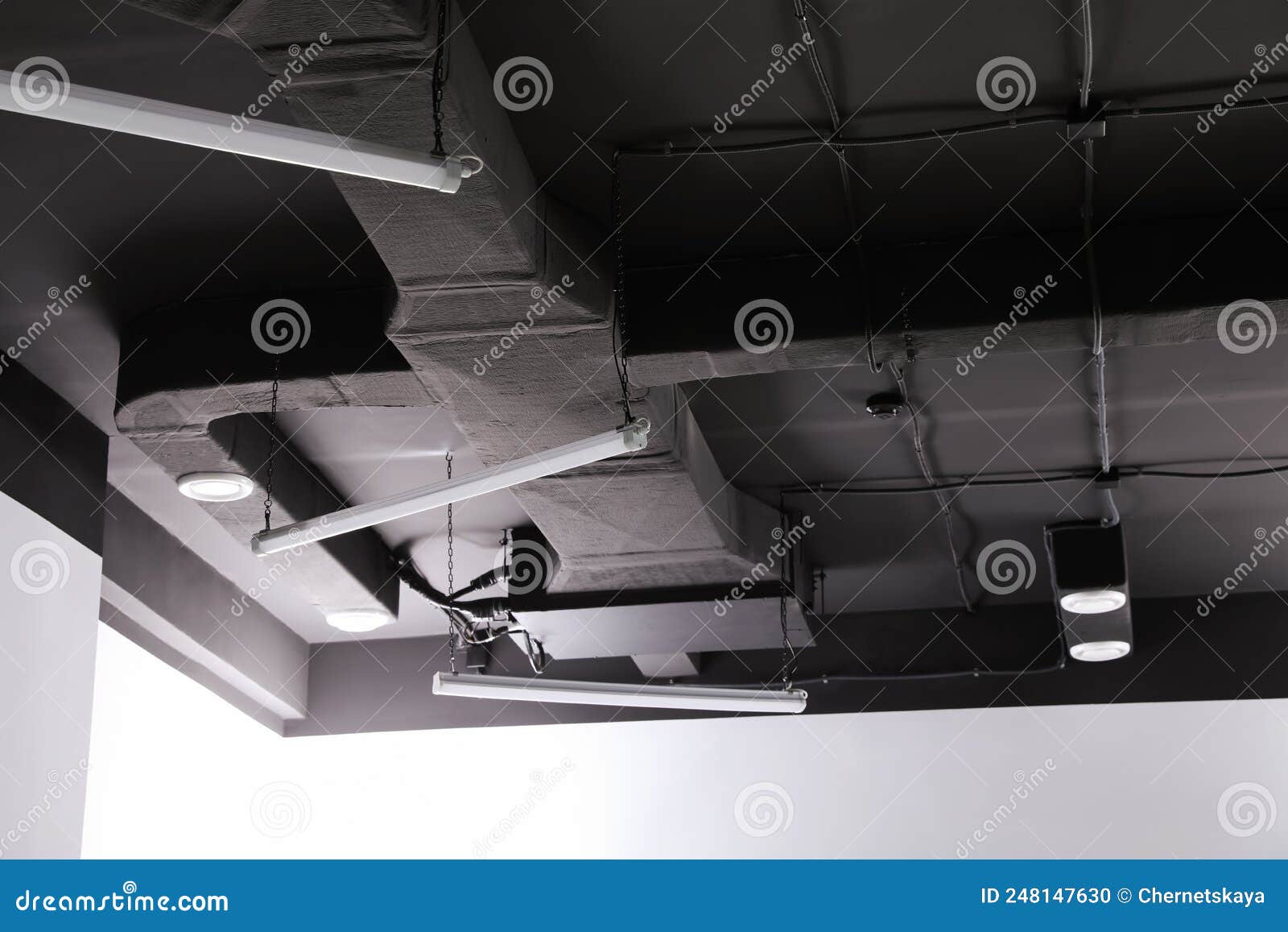 Black Ceiling with Lighting in Office Room Stock Photo - Image of ...