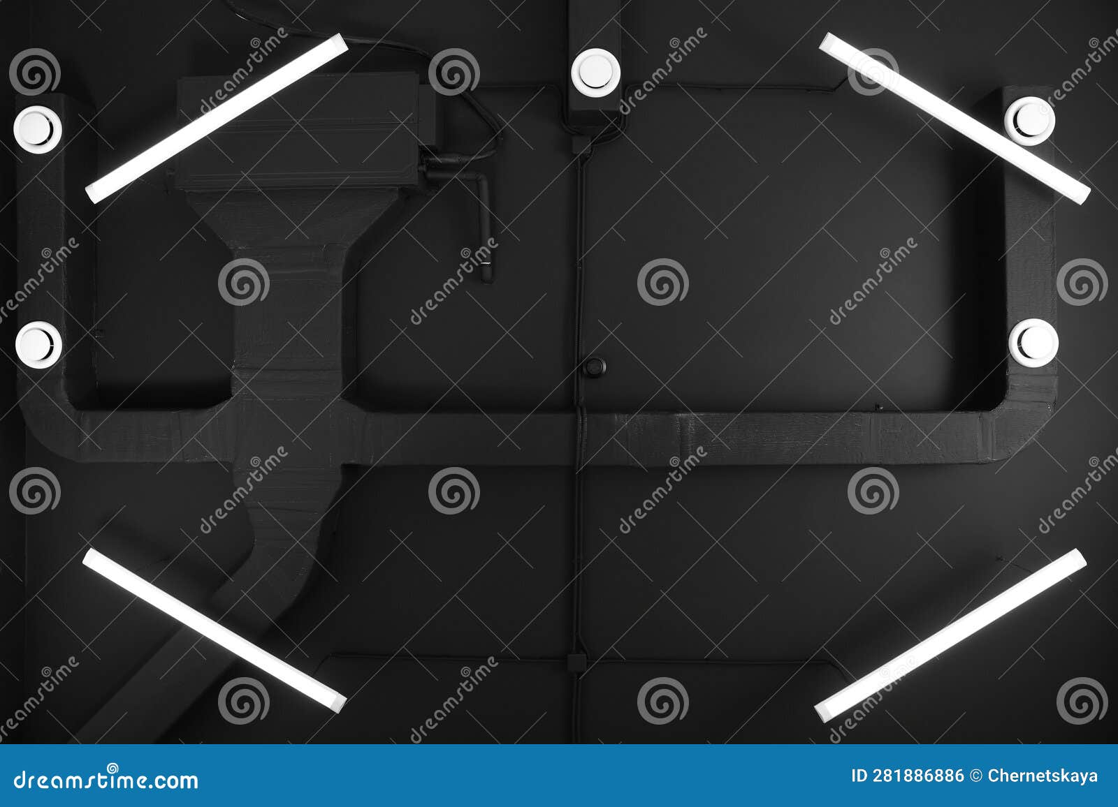 Black Ceiling with Lighting in Room, Bottom View Stock Photo - Image of ...
