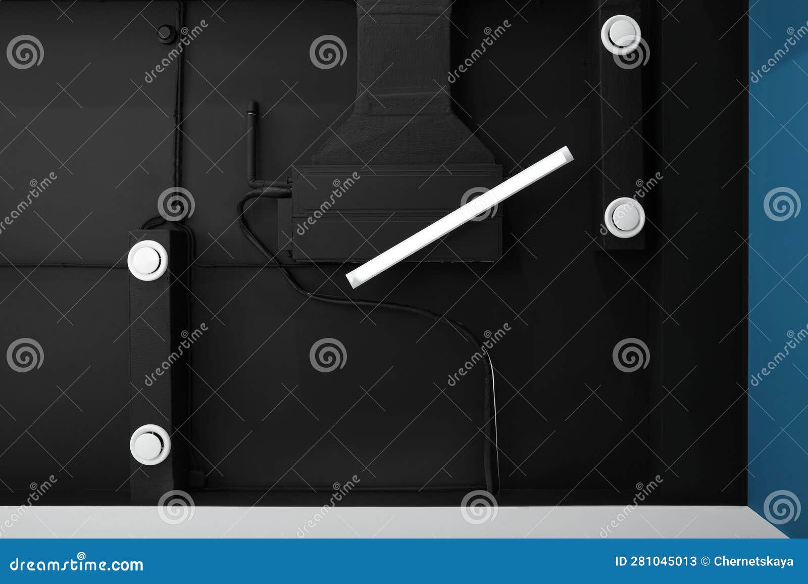 Black Ceiling with Modern Lighting in Room, Bottom View Stock Image ...