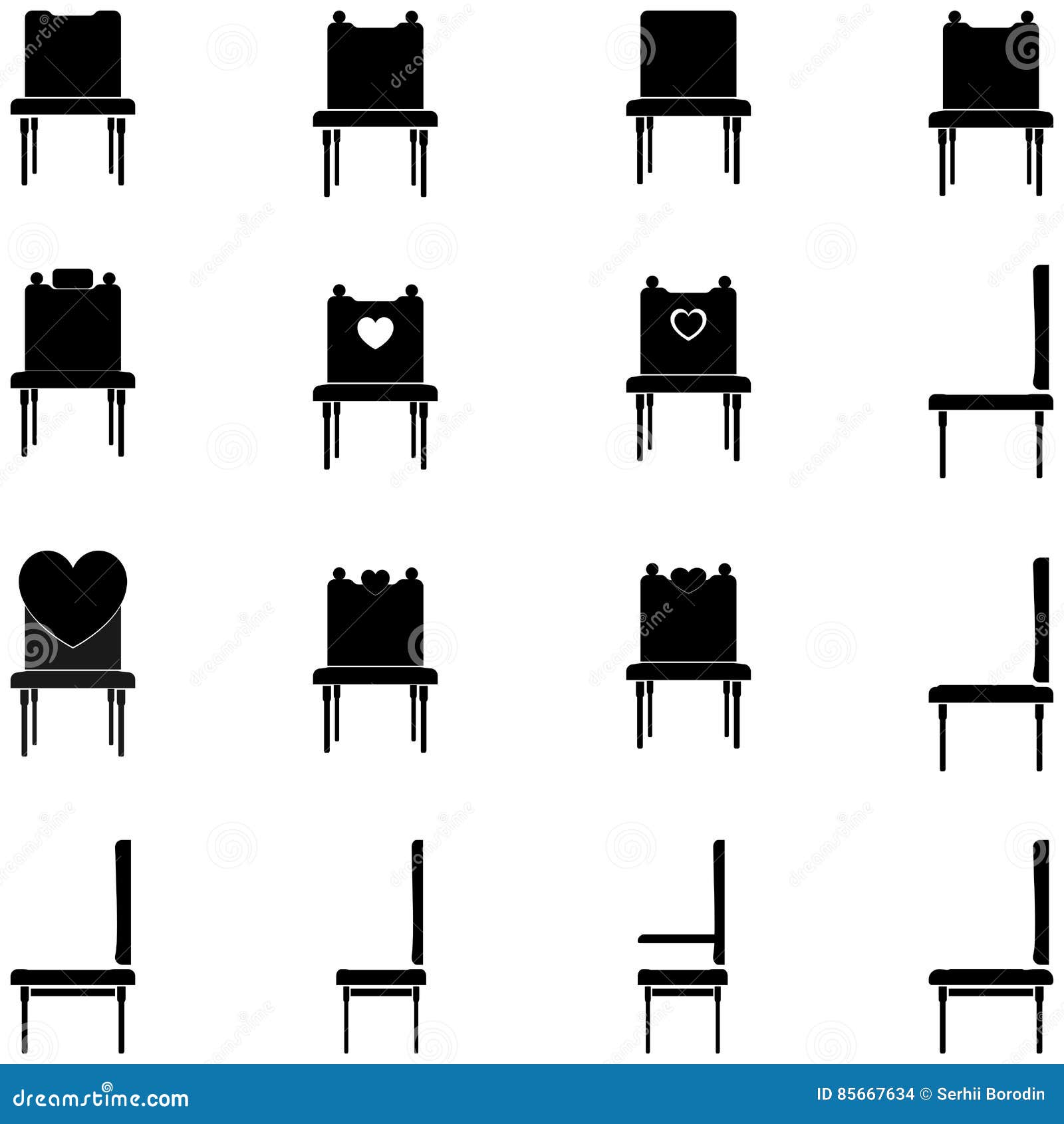 Black Chairs and Armchairs- Set Icons. Stock Vector - Illustration of ...