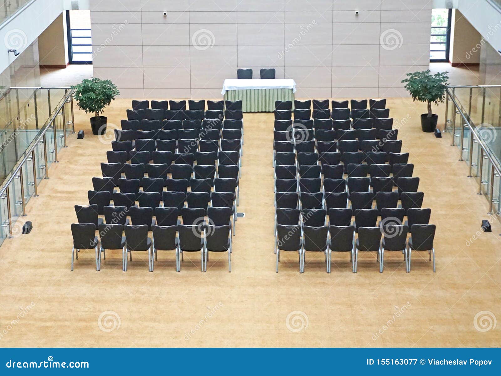 Black Chairs in Big Empty Room Stock Image - Image of scene, modern ...