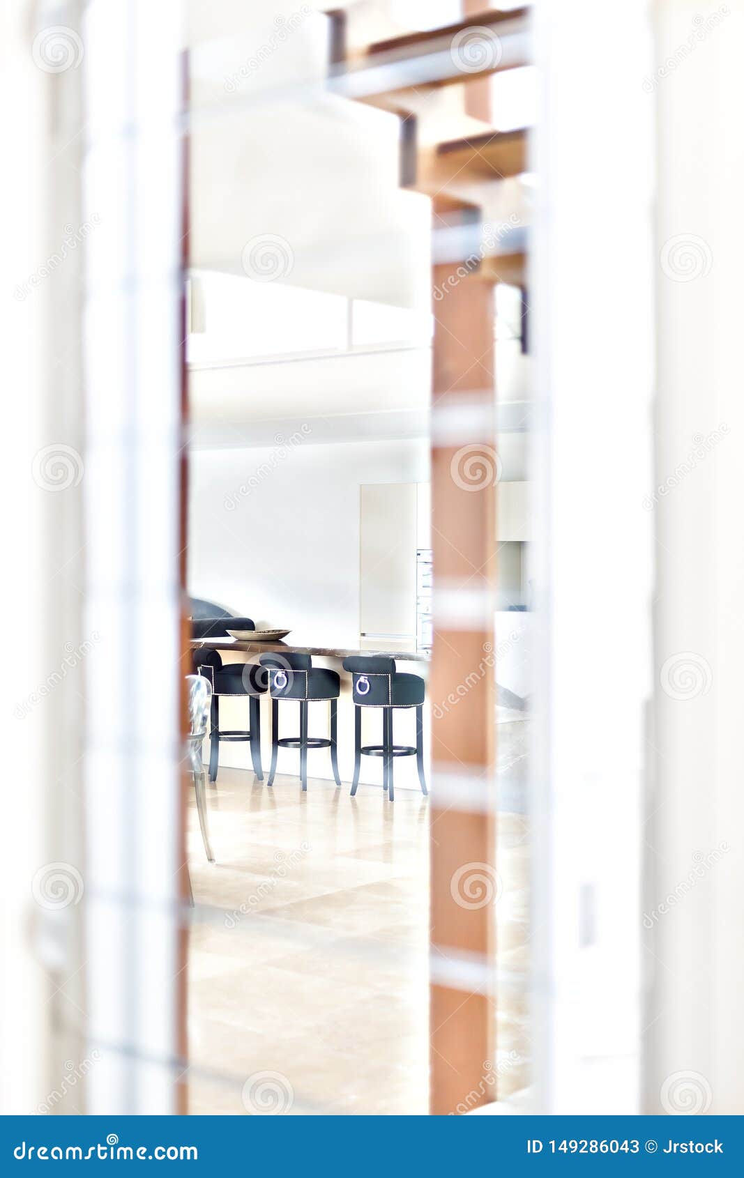 Black Chairs in the Kitchen View through the Window Stock Image - Image ...