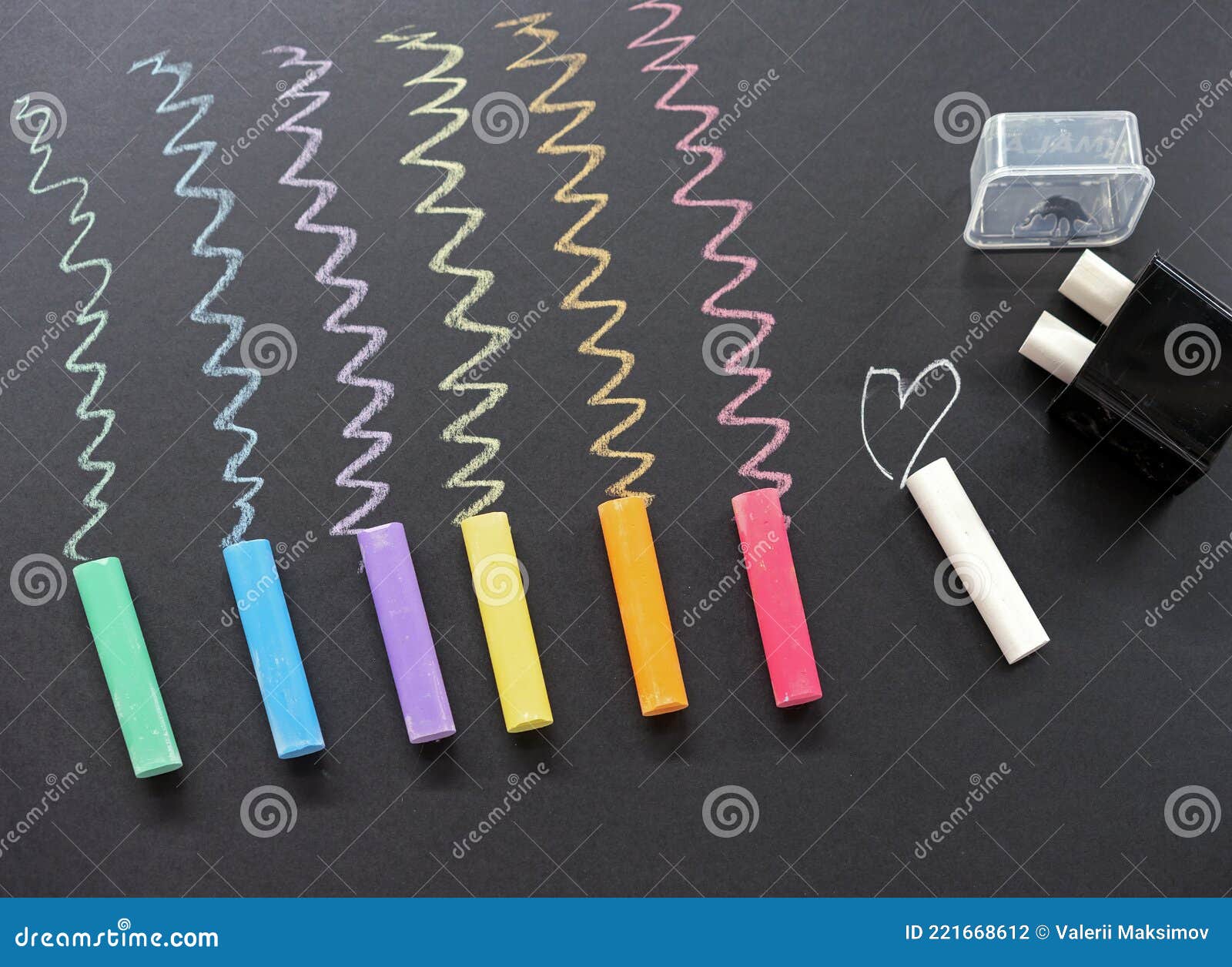 Black Chalk Board with Crayons for Writing and Drawing Stock Photo ...