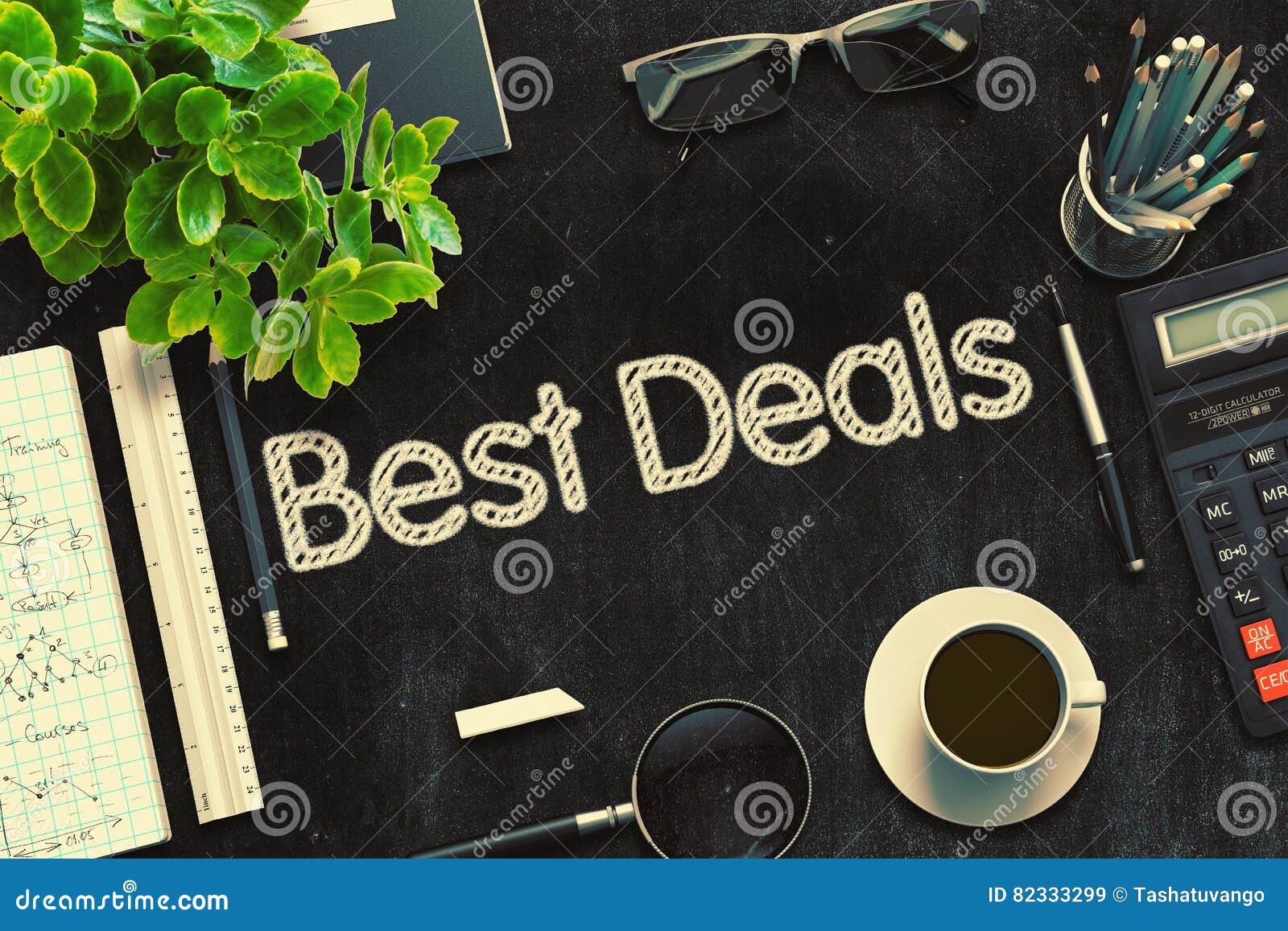 Black Chalkboard with Best Deals Concept. 3D Rendering. Stock ...