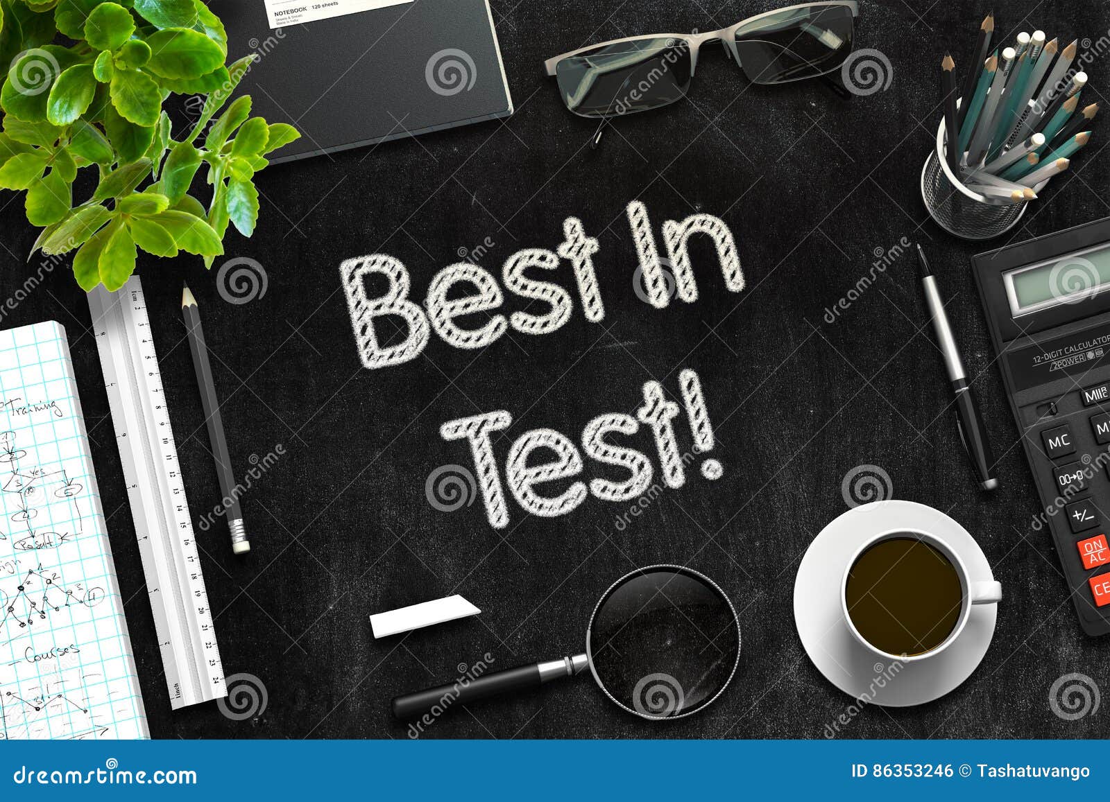 Black Chalkboard with Best in Test Concept. 3D Rendering. Stock ...