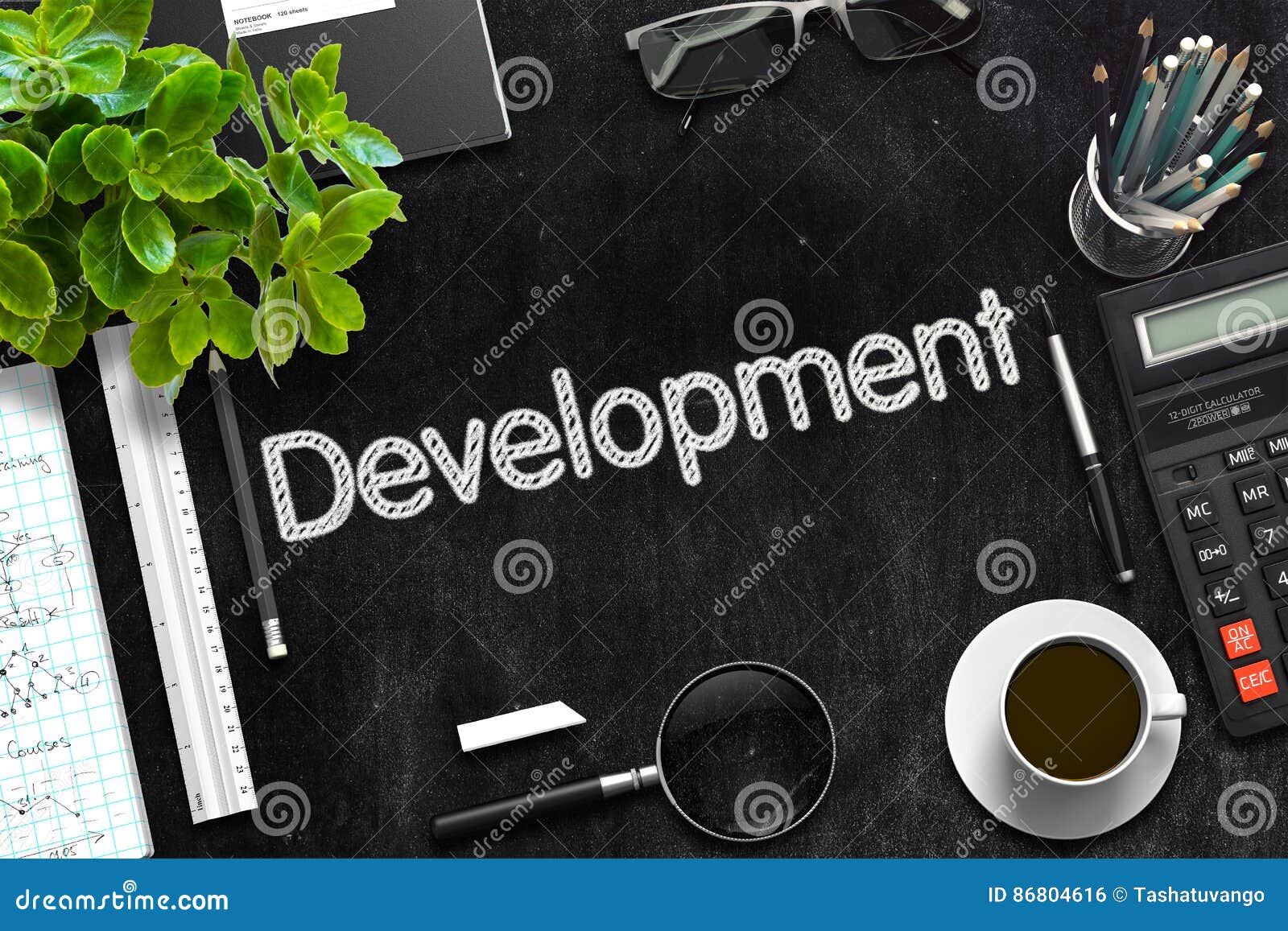 Black Chalkboard with Development. 3D Rendering. Stock Illustration ...