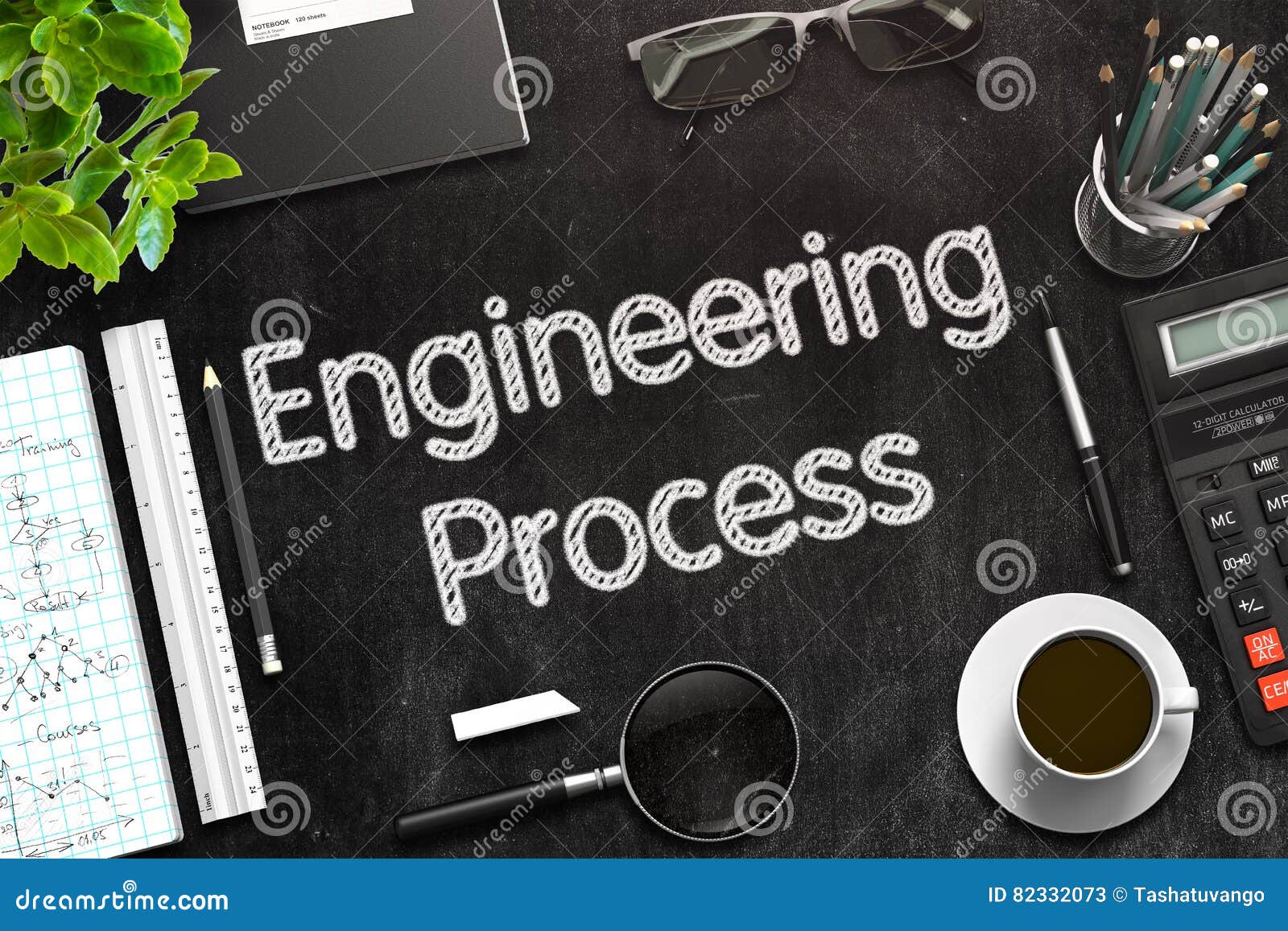 Black Chalkboard with Engineering Process. 3D Rendering. Stock ...