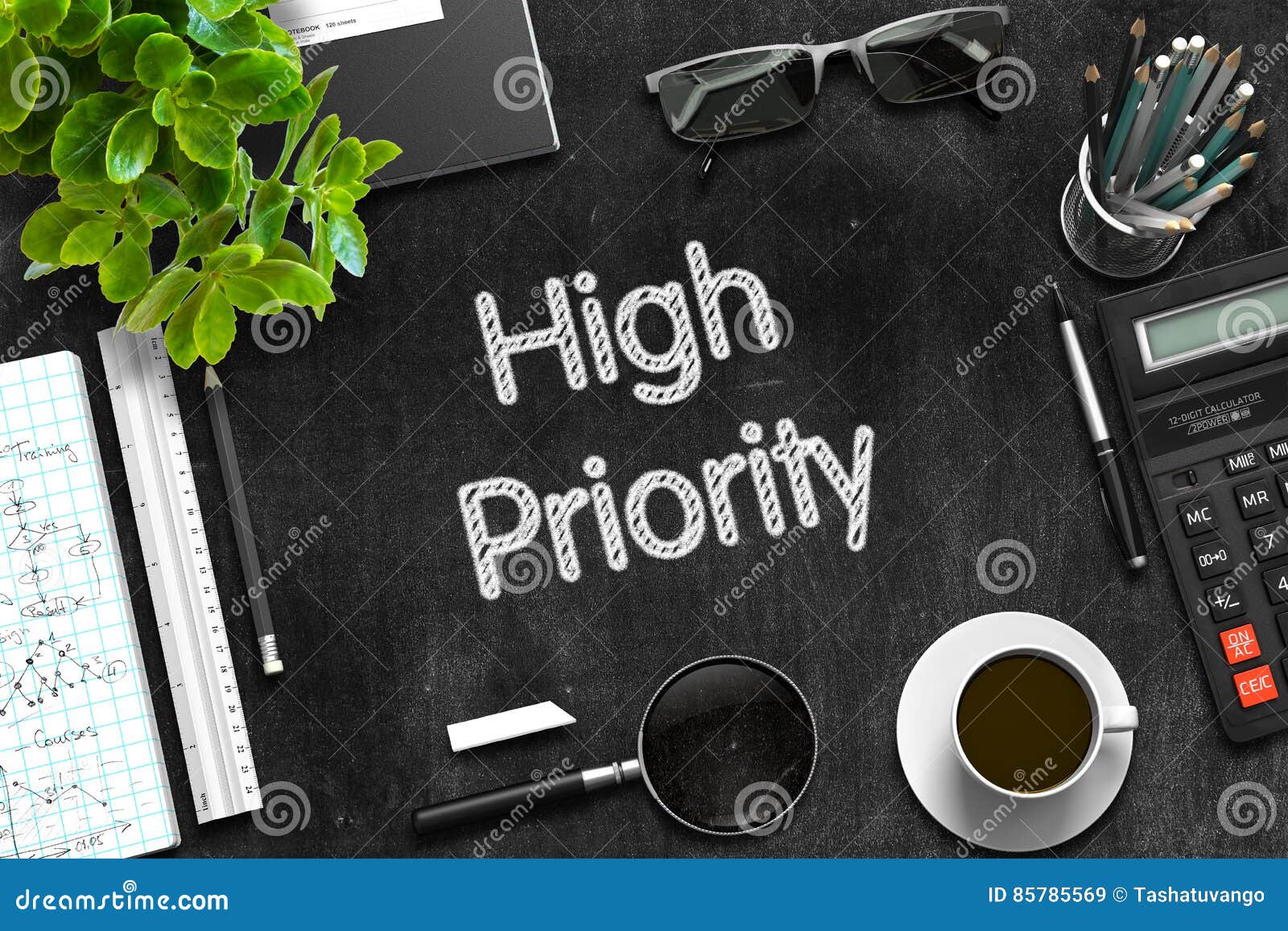 Black Chalkboard with High Priority Concept. 3D Rendering. Stock ...