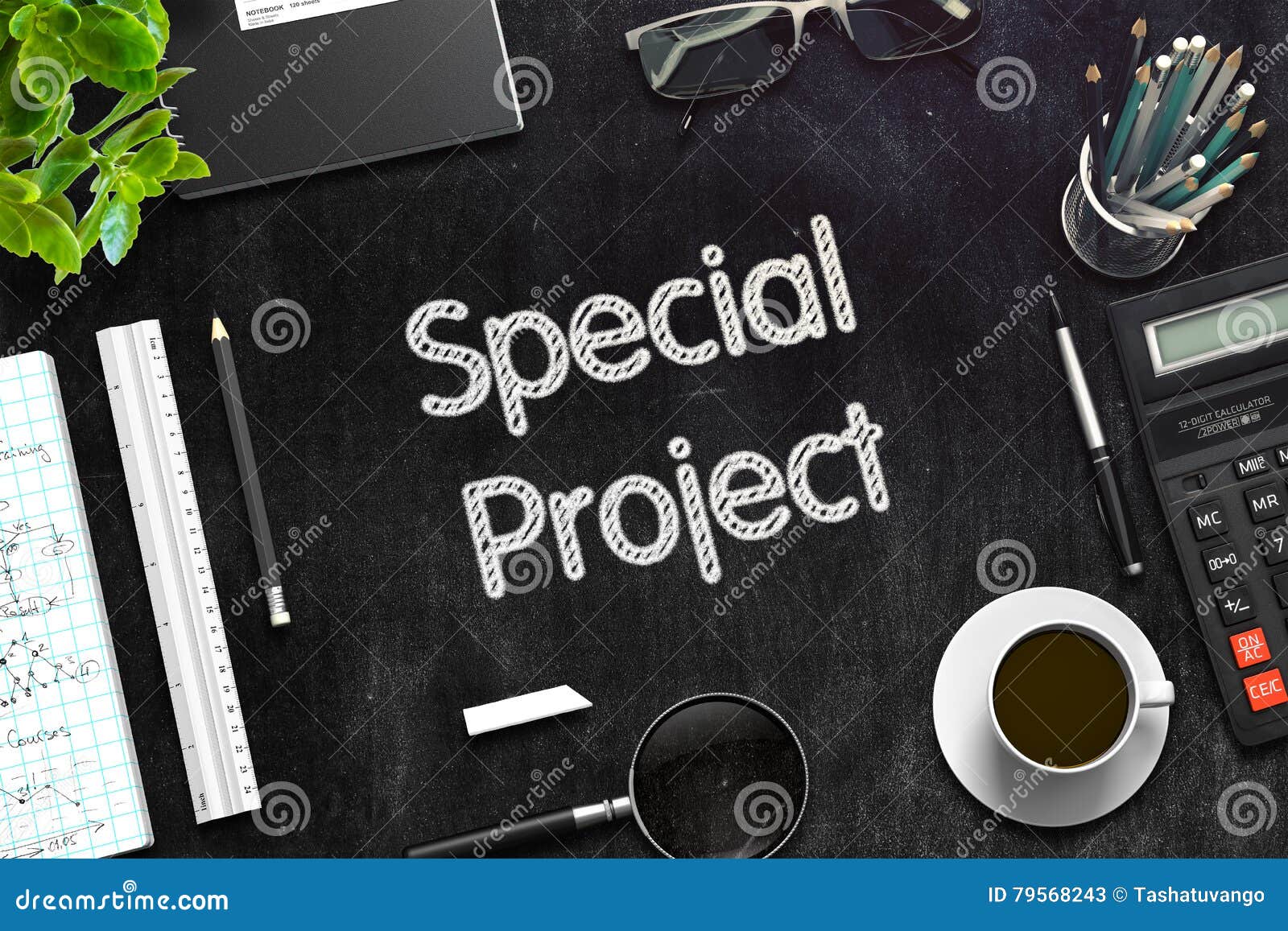 Black Chalkboard with Special Project. 3D Rendering. Stock Image ...